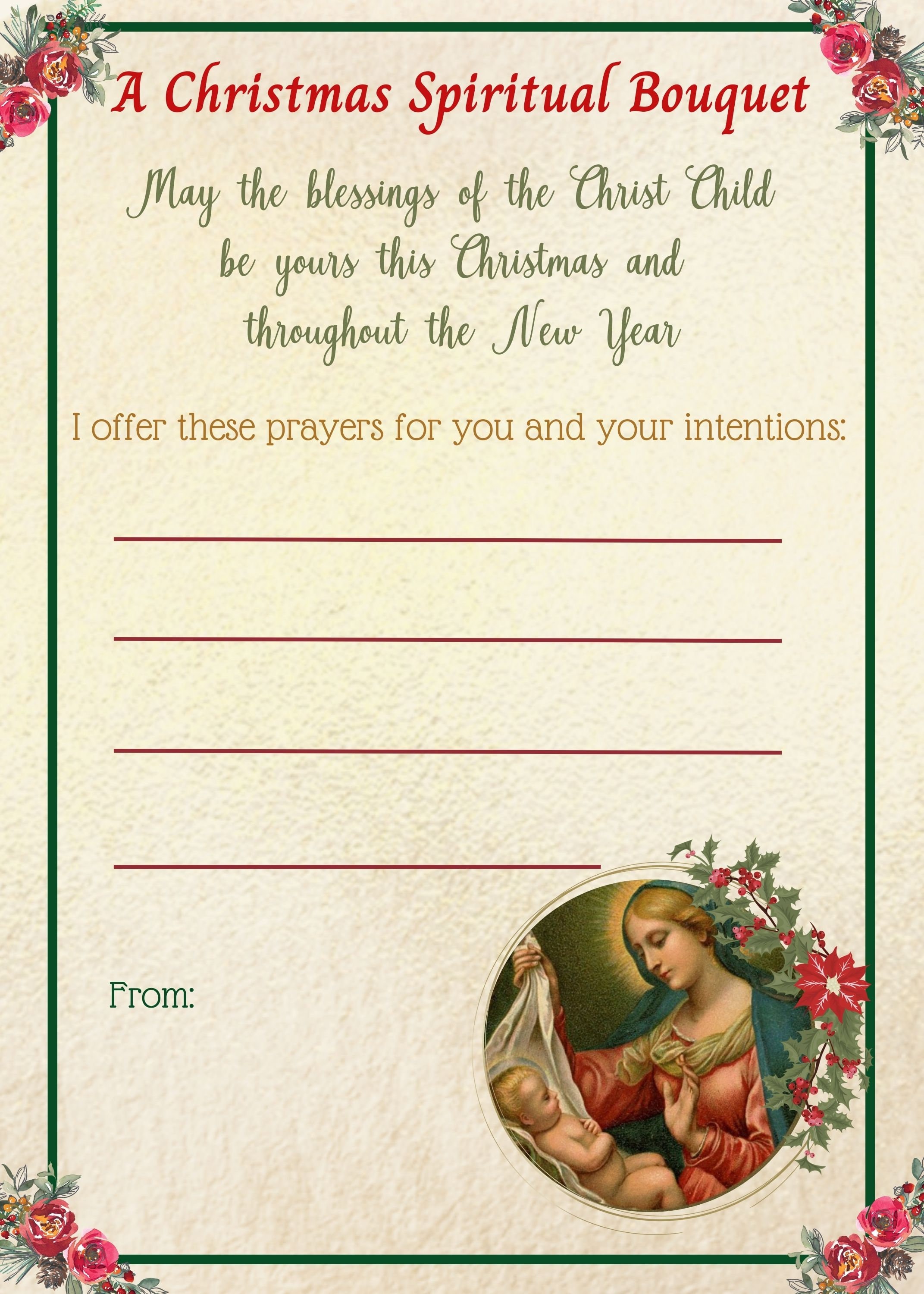 Christmas Spiritual Bouquet Card / Printable Spiritual Bouquet Card ...