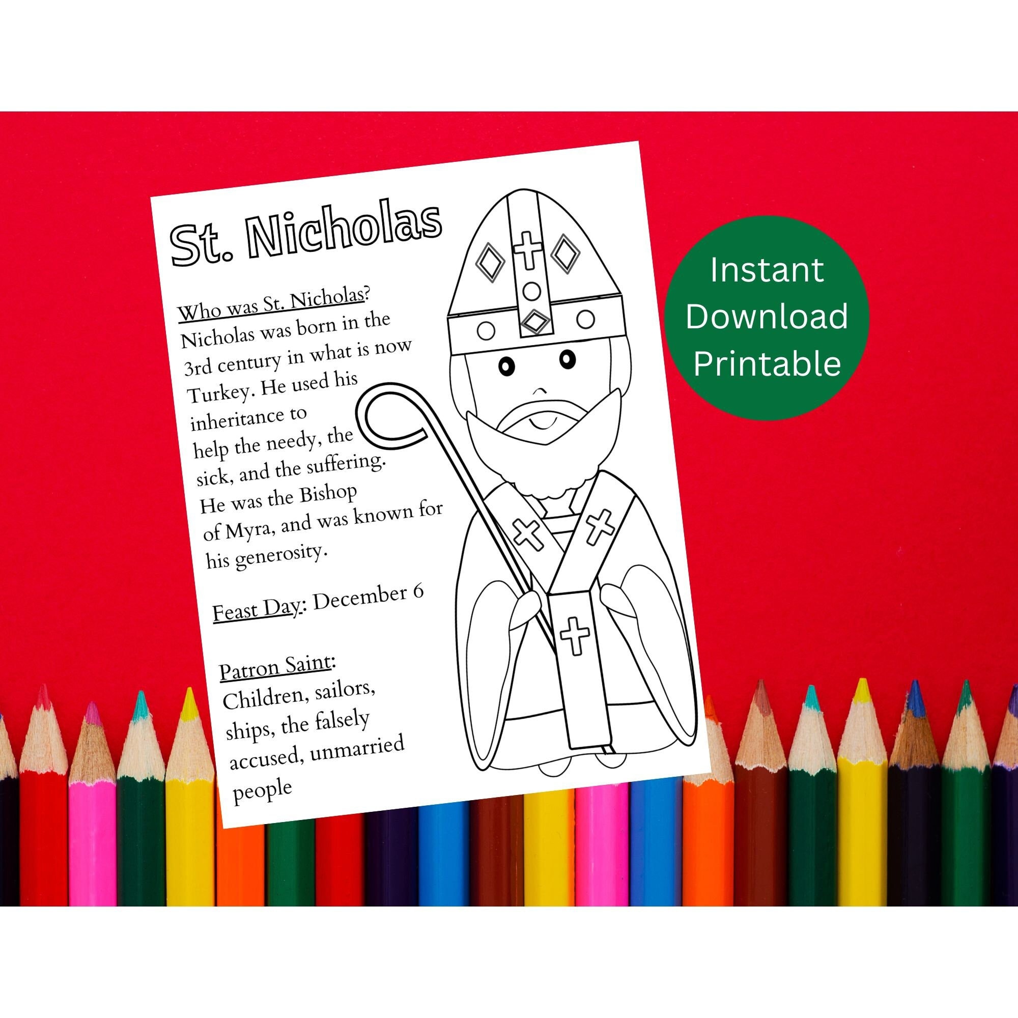 St. Nicholas Coloring Page / Printable Coloring Page / Saint - Etsy ...