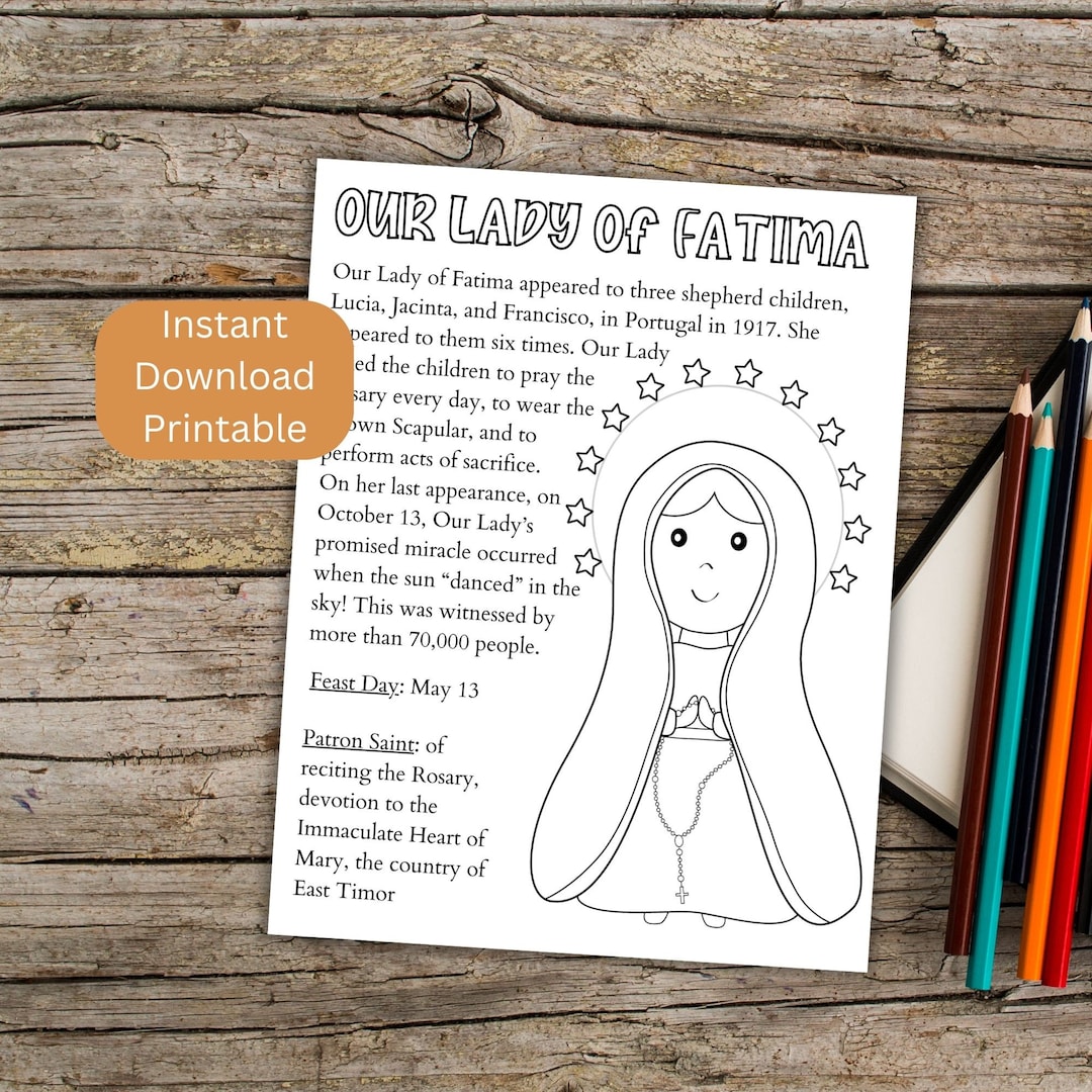 Our Lady of Fatima Coloring Page, Printable Saint Coloring, Catholic ...