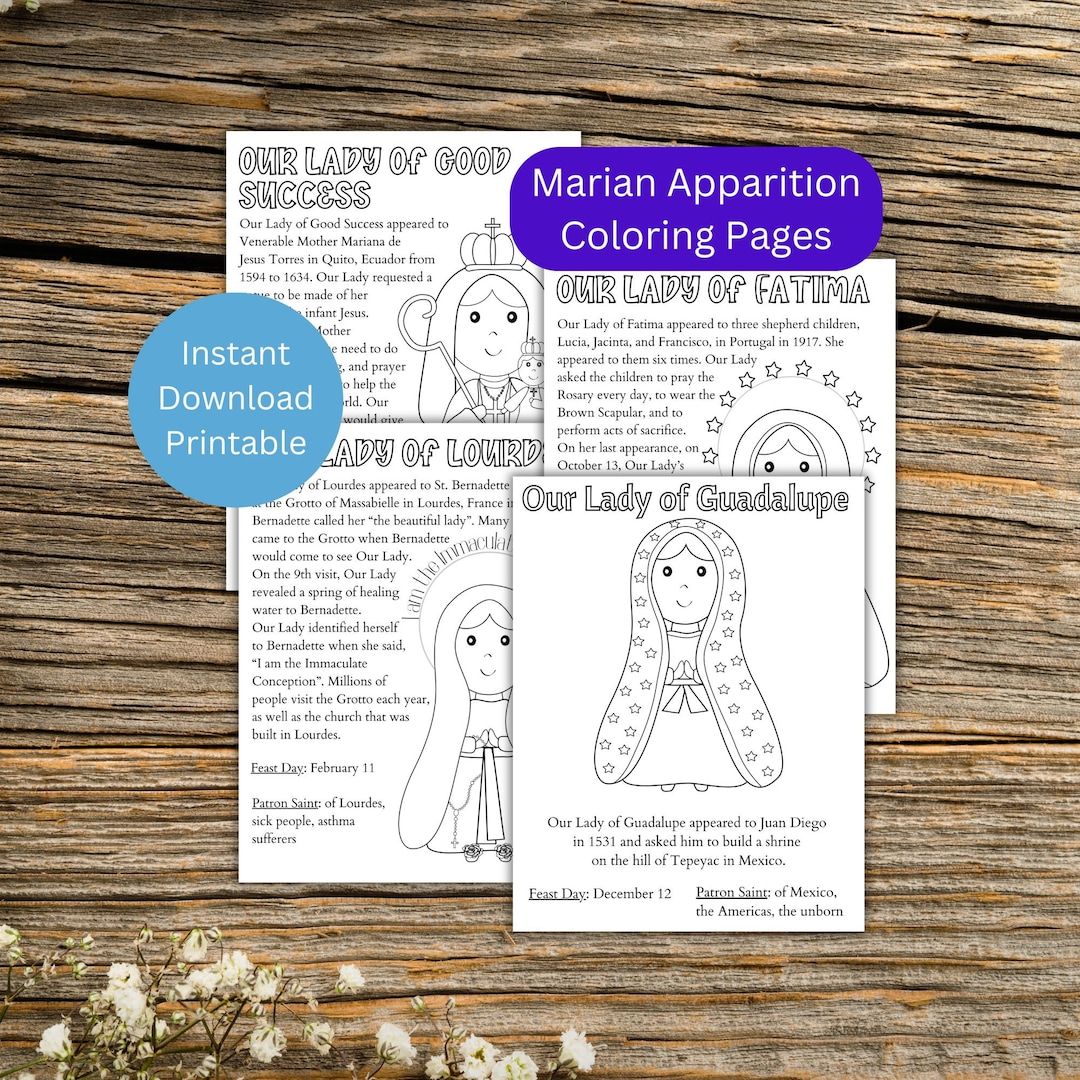 Marian Apparitions Coloring Pages, Printable Mary Coloring, Catholic Kid's Activity, Our Lady ...