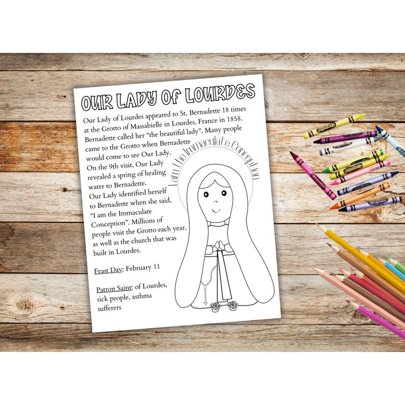 Our Lady of Lourdes Printable Coloring Page, Catholic Marian Kid's ...