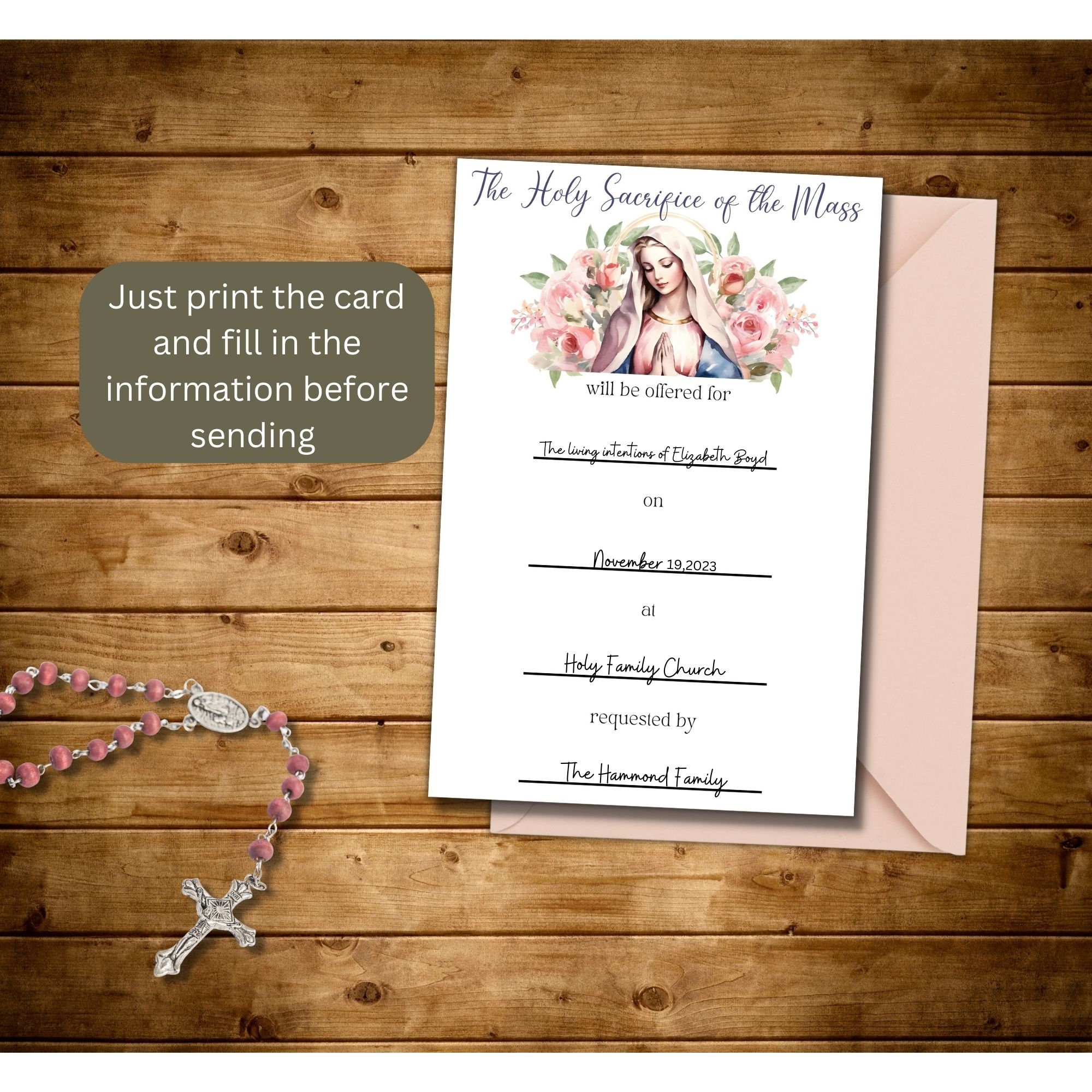 Mass Intention Card / Catholic Mass Card / Printable Mass Card ...