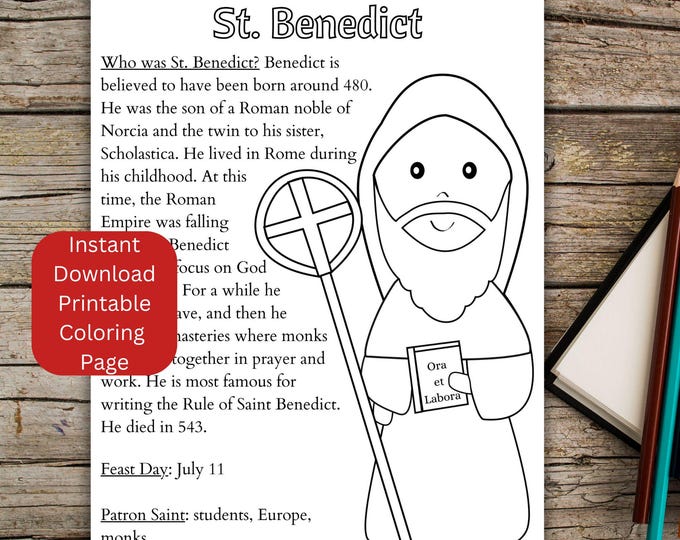 St. Benedict Coloring Page, Printable Saint Coloring, Catholic Kid's ...