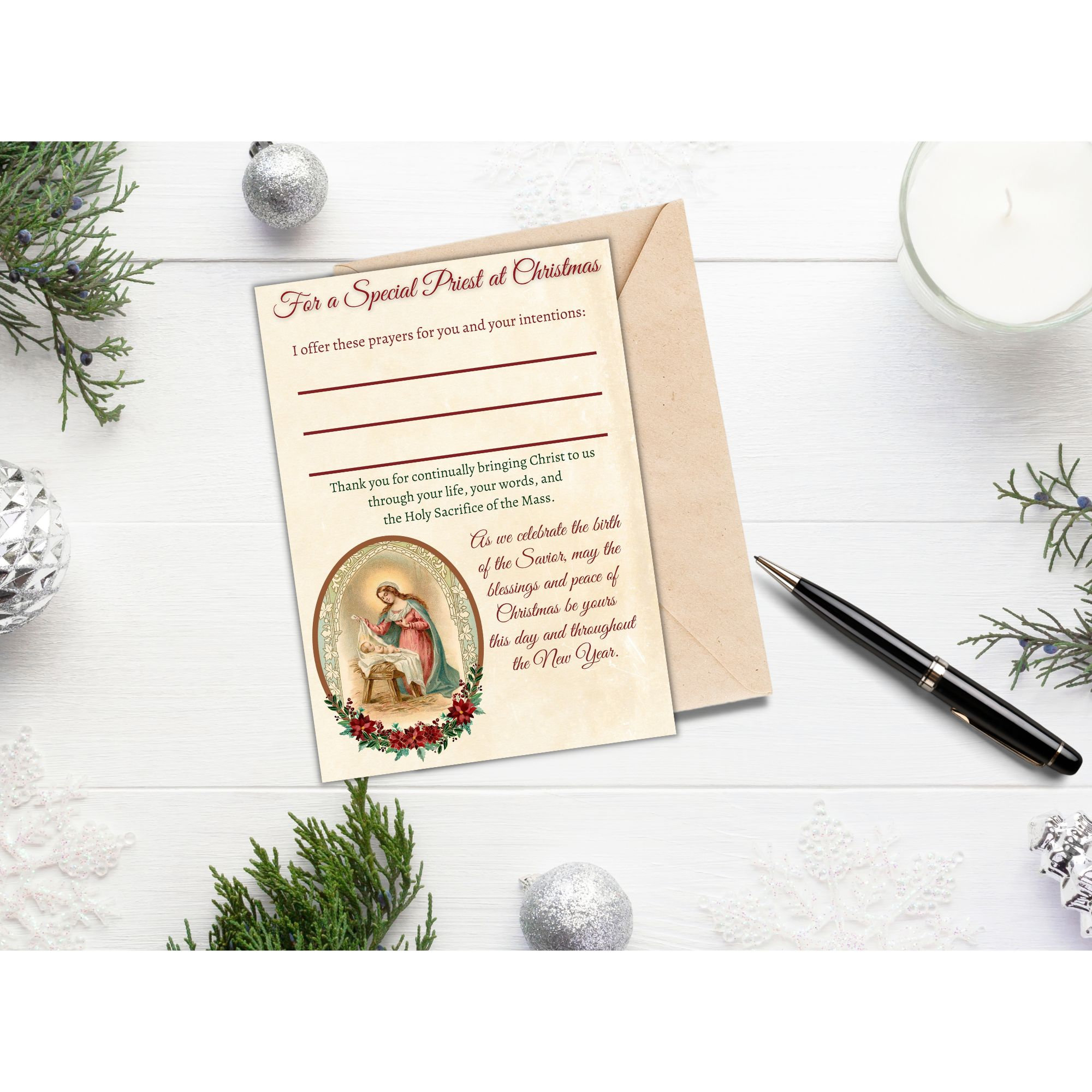 Priest Christmas Spiritual Bouquet Card / Catholic Gift / Prayer Card ...