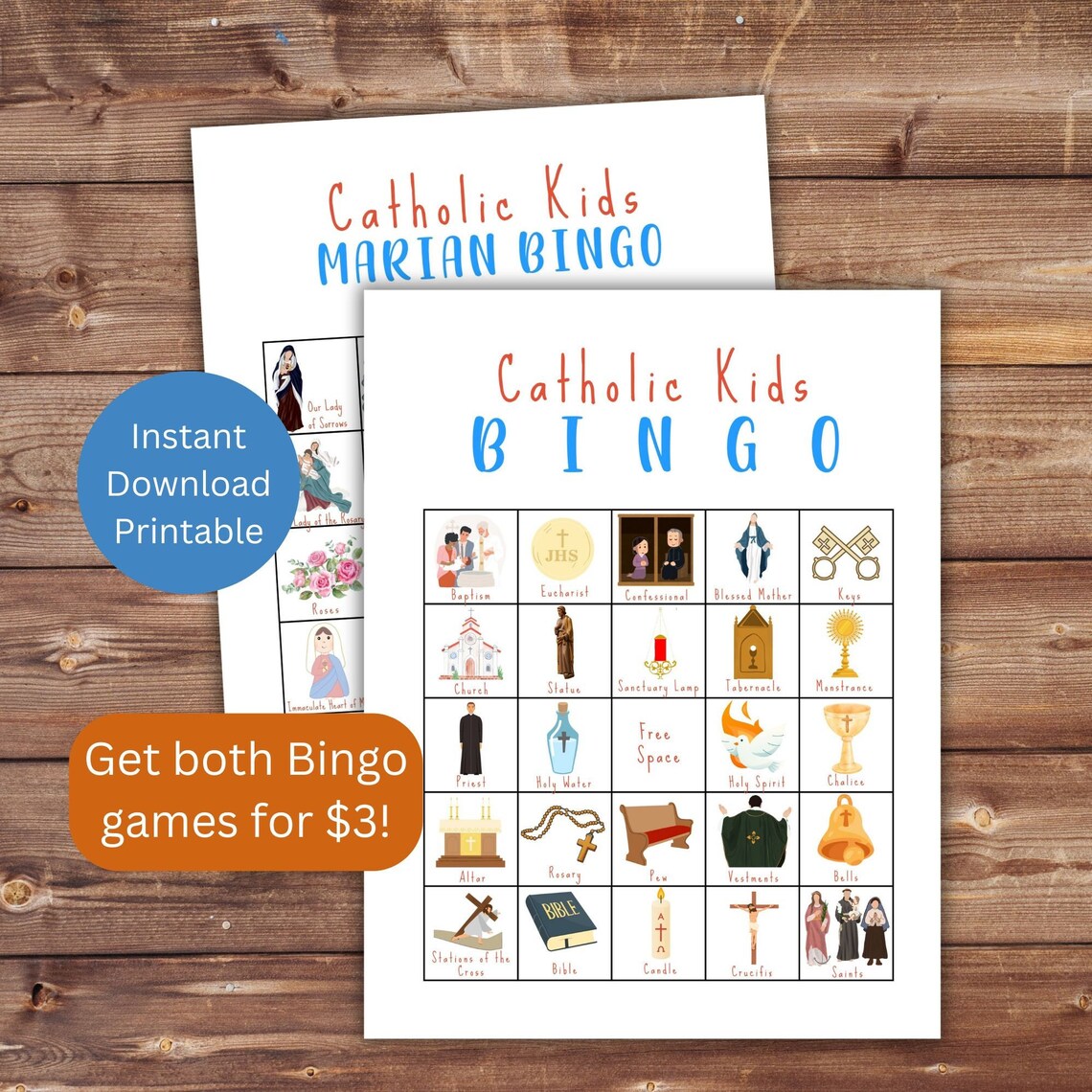 Catholic Kids Bingo Game Bundle, Printable Religious Activity (instant ...