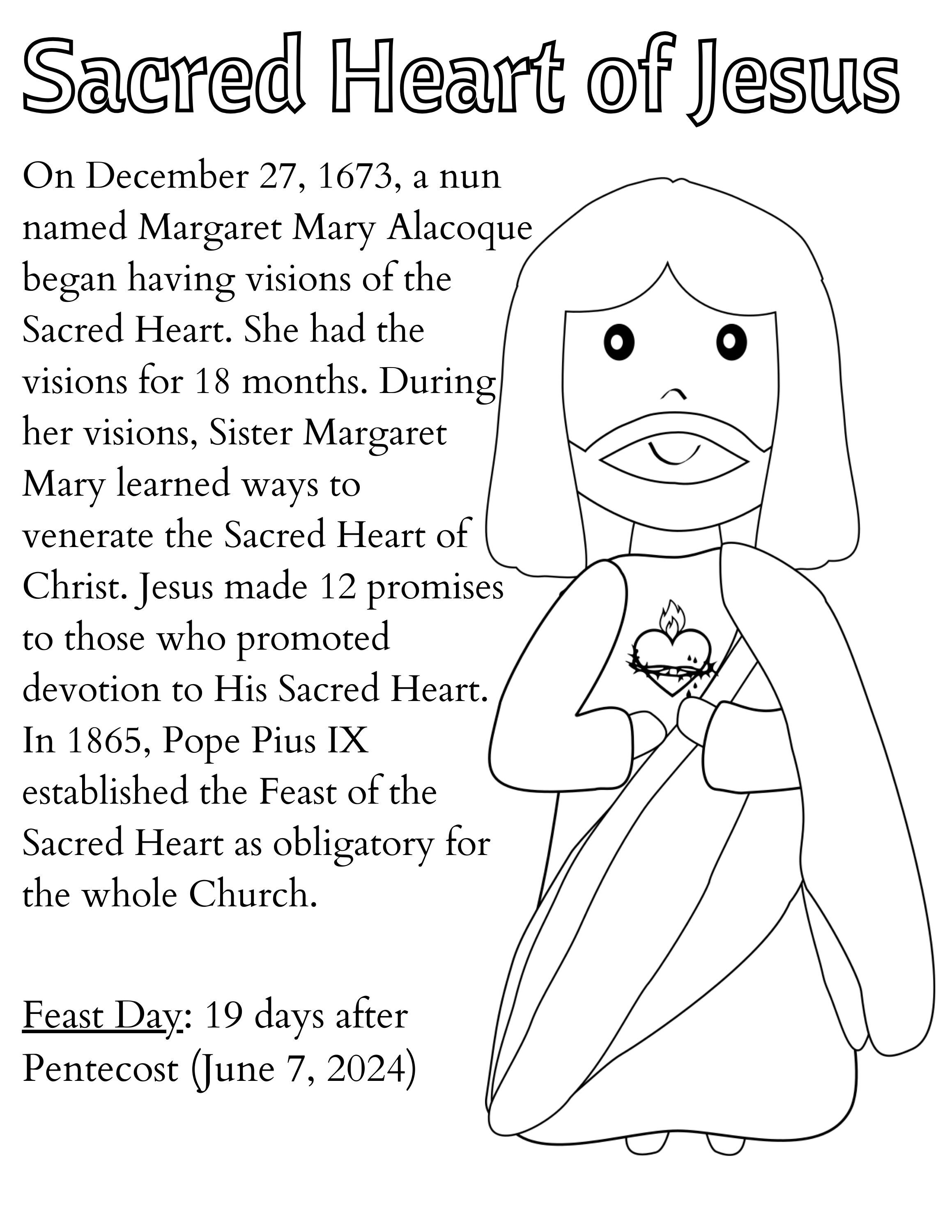 Sacred Heart of Jesus Coloring Page, Printable Jesus Coloring, Catholic ...