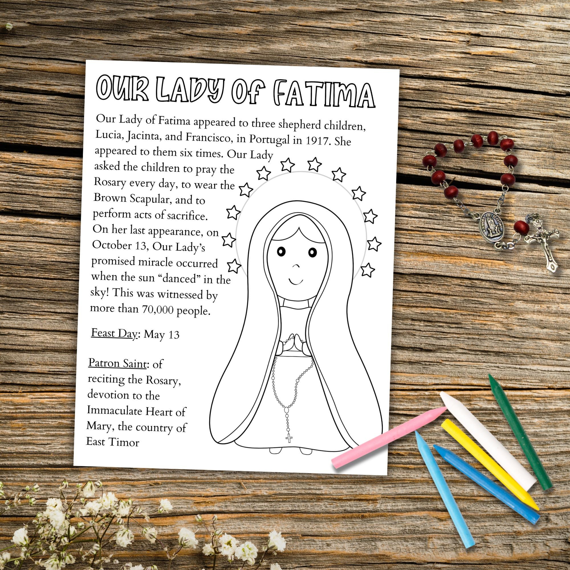 Our Lady of Fatima Coloring Page, Printable Saint Coloring, Catholic ...