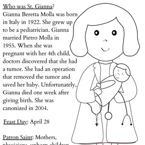 St. Gianna Coloring Page, Printable Saint Coloring, Catholic Kid's ...
