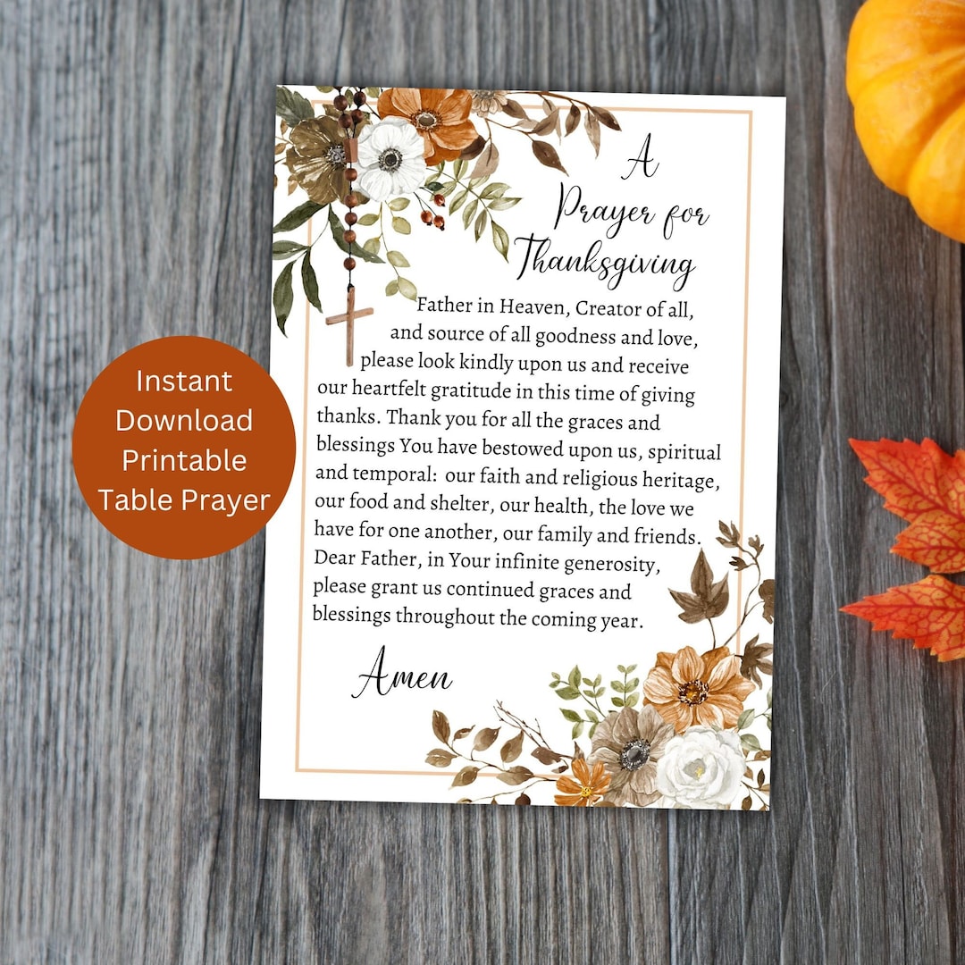 Thanksgiving Printable Table Prayer, Catholic Prayer, Grace Before Meal ...