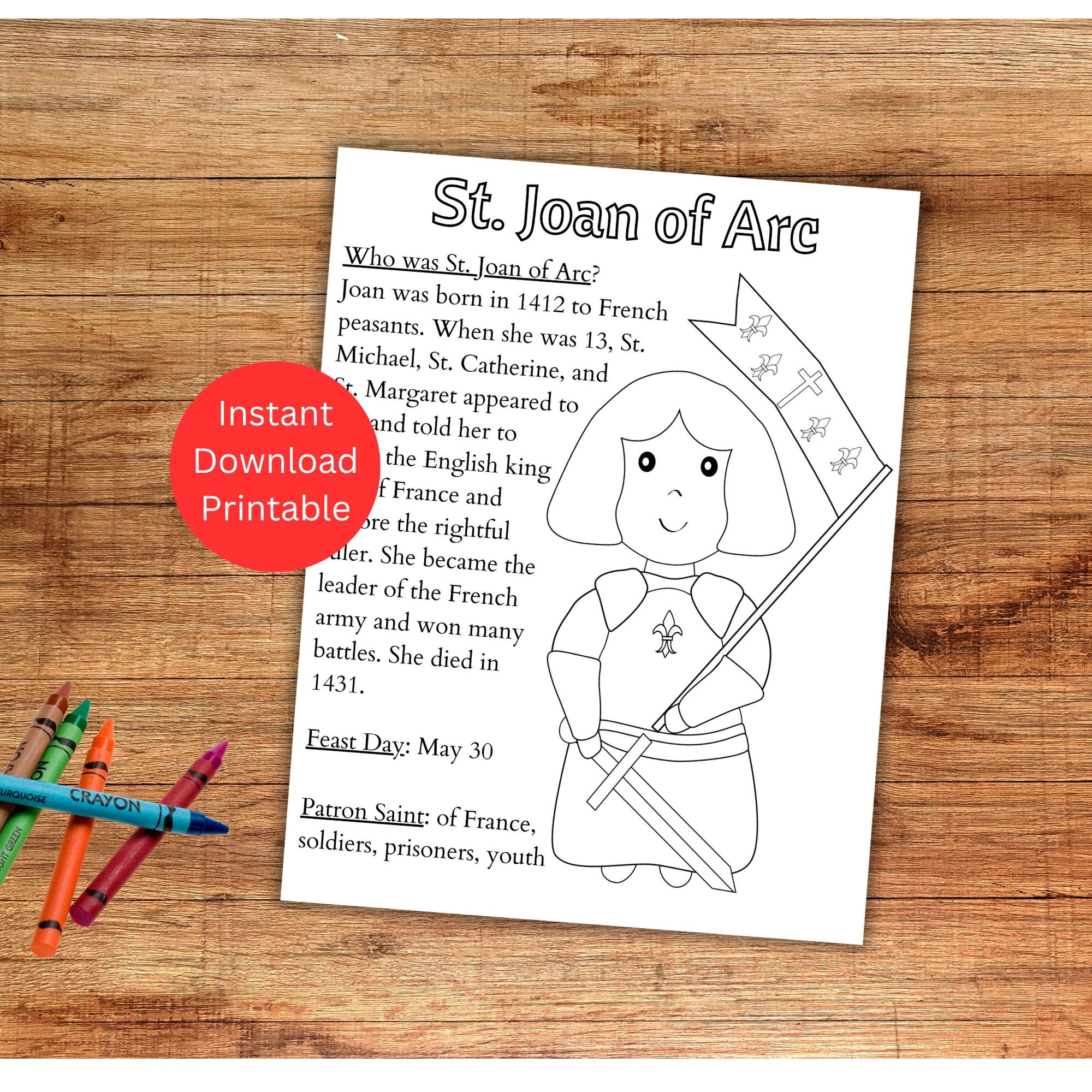 St. Joan of Arc Coloring Page, Printable Saint Coloring, Catholic Kid's ...