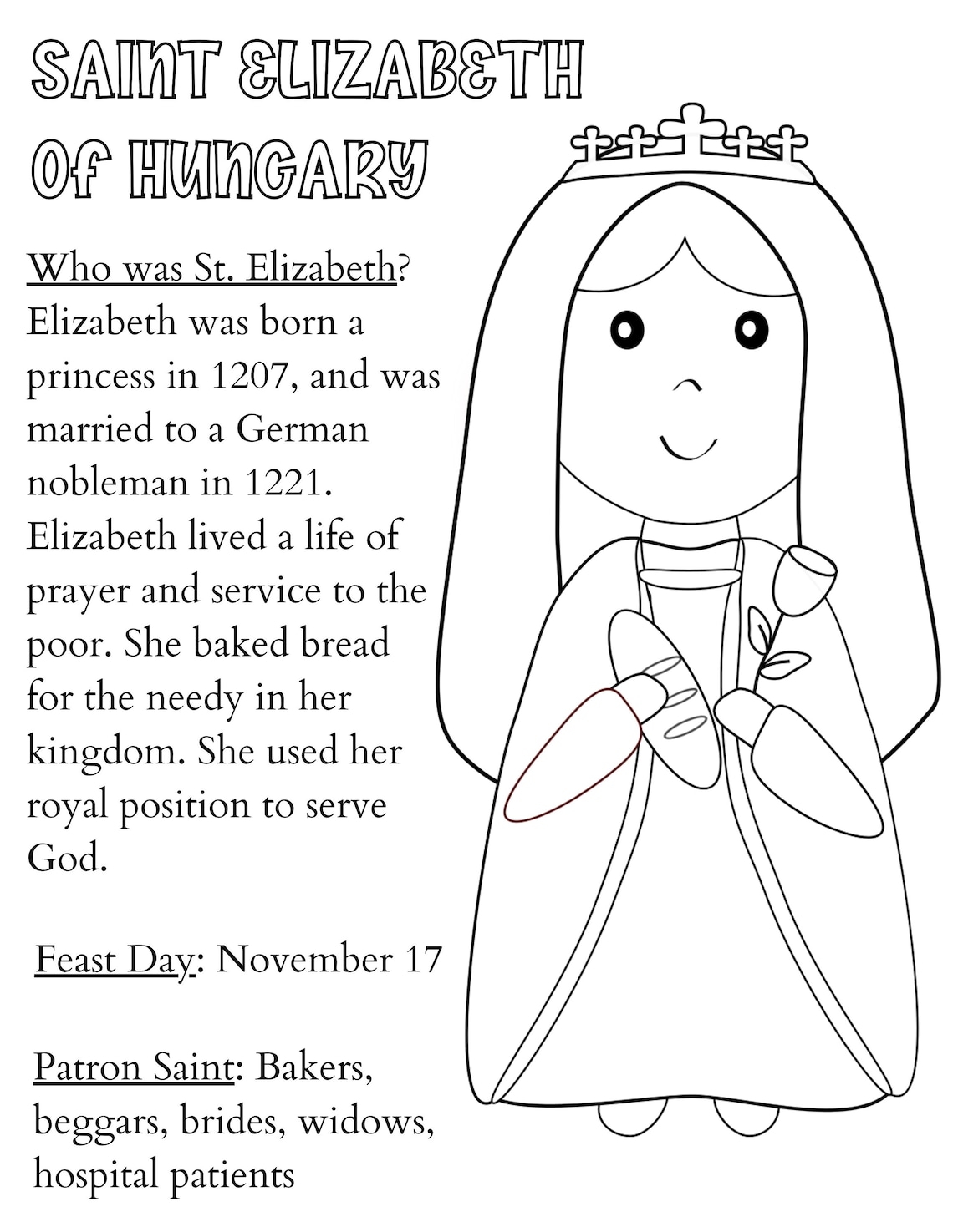 St. Elizabeth of Hungary Coloring Page / Printable Coloring Page ...