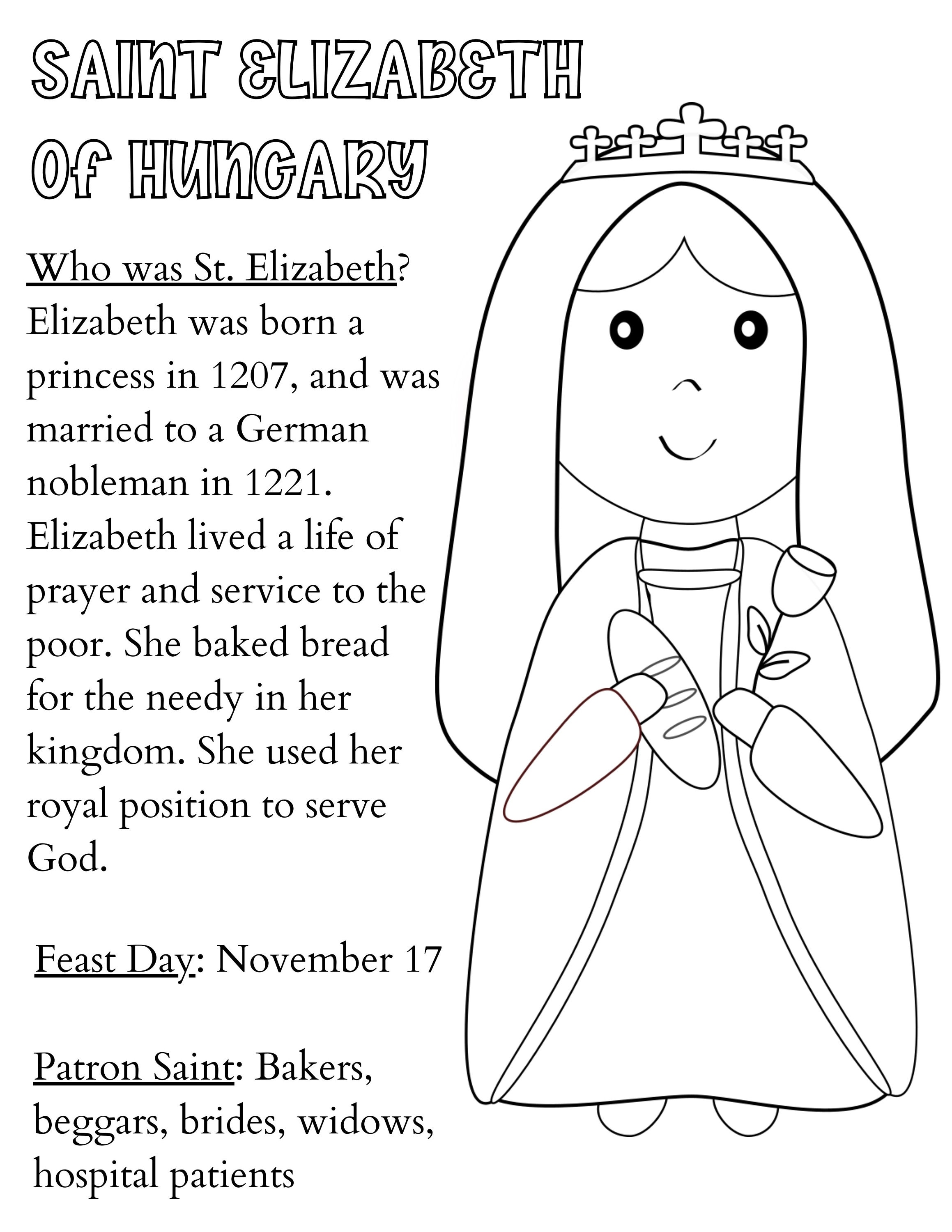 St. Elizabeth of Hungary Coloring Page / Printable Coloring Page ...