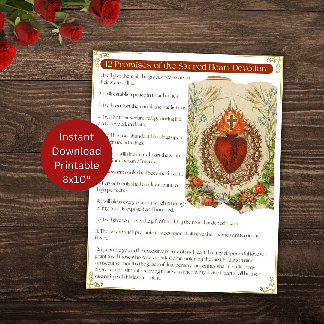 12 Promises of the Sacred Heart, Printable Catholic Art, Sacred Heart ...