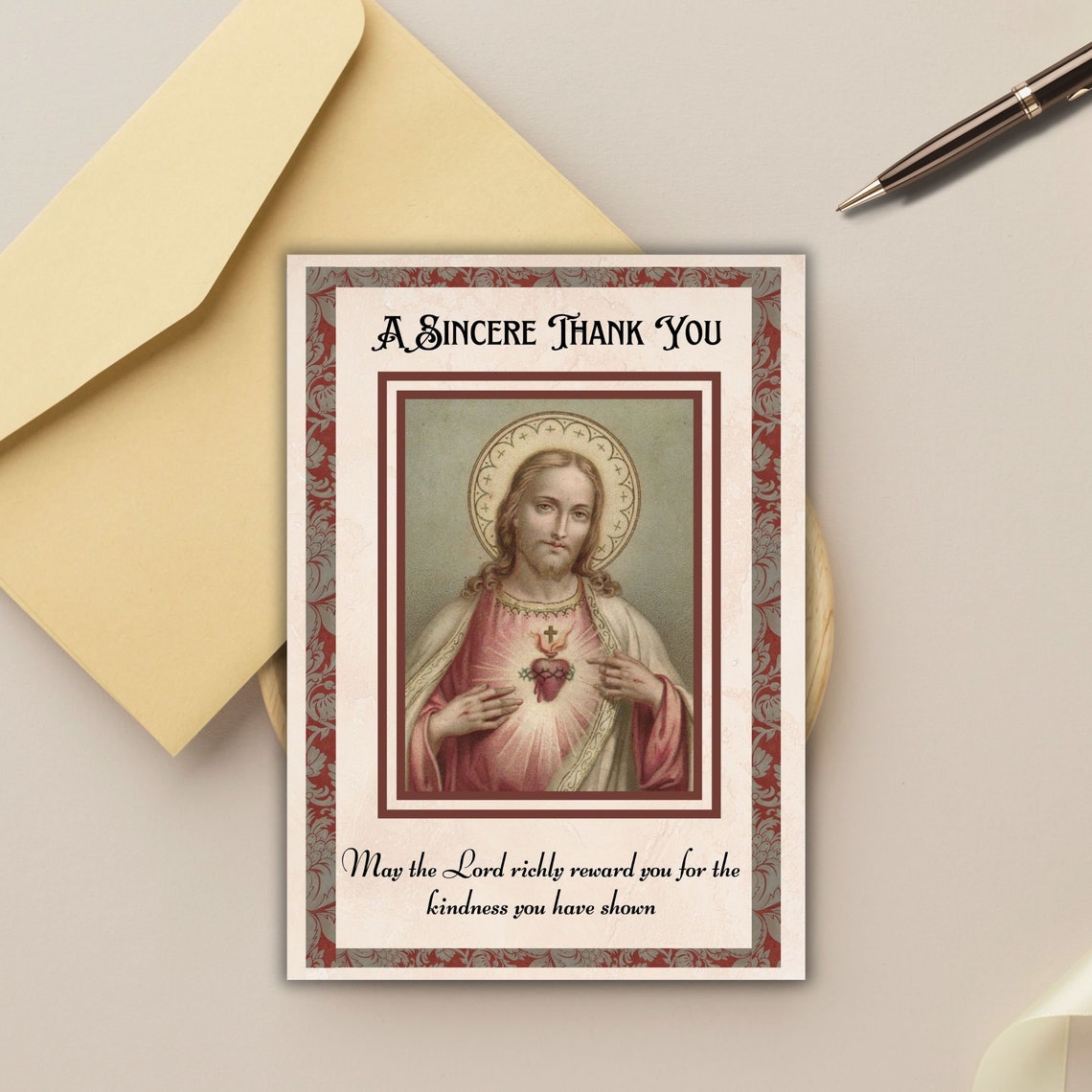 Catholic Printable Thank You Card, Sacred Heart of Jesus Greeting ...