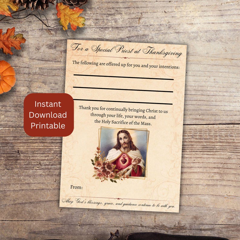 Priest Thanksgiving Spiritual Bouquet Card, Printable Catholic Prayer ...