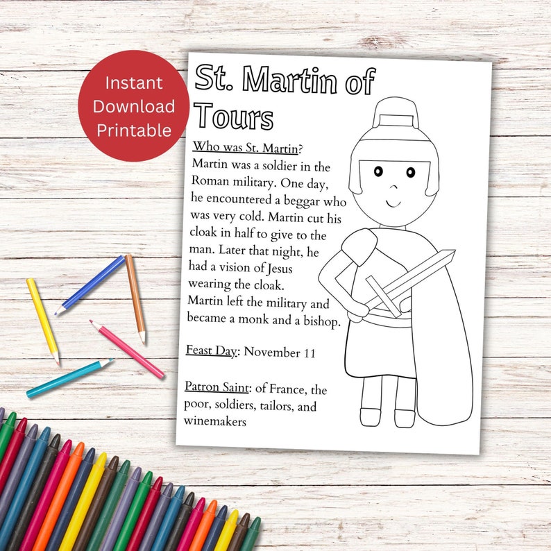 St. Martin of Tours Coloring Page / Printable Coloring Page / Saint ...