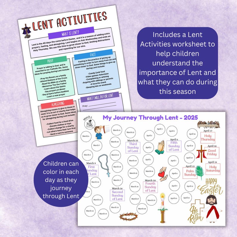 Lent Activities Printable Bundle, Catholic Kids Lent, Lent Calendar ...