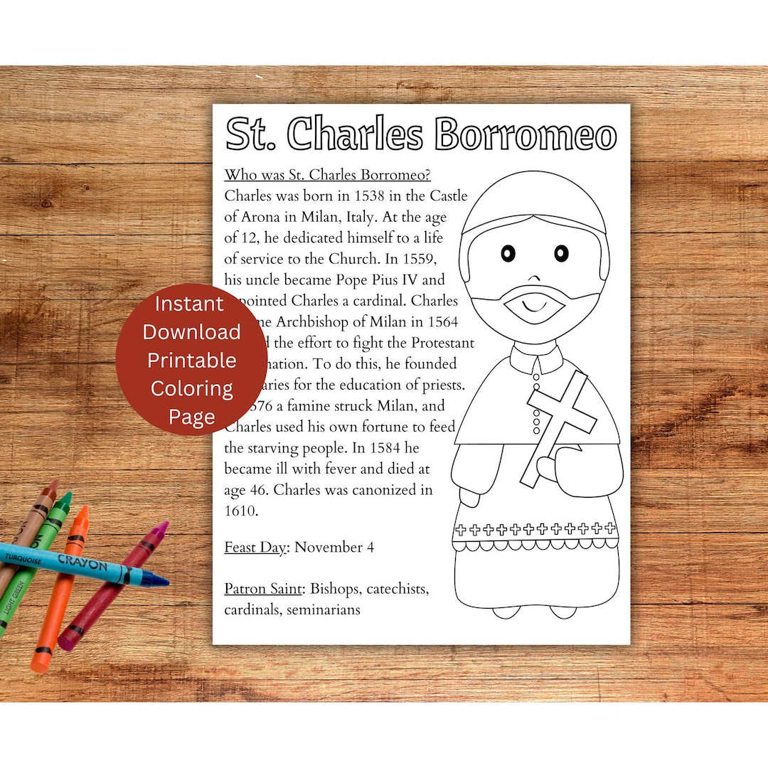 St. Charles Borromeo Coloring Page, Printable Saint Coloring, Catholic ...