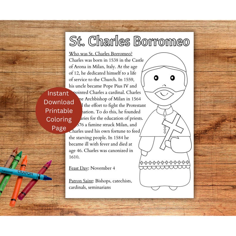 St. Charles Borromeo Coloring Page, Printable Saint Coloring, Catholic ...