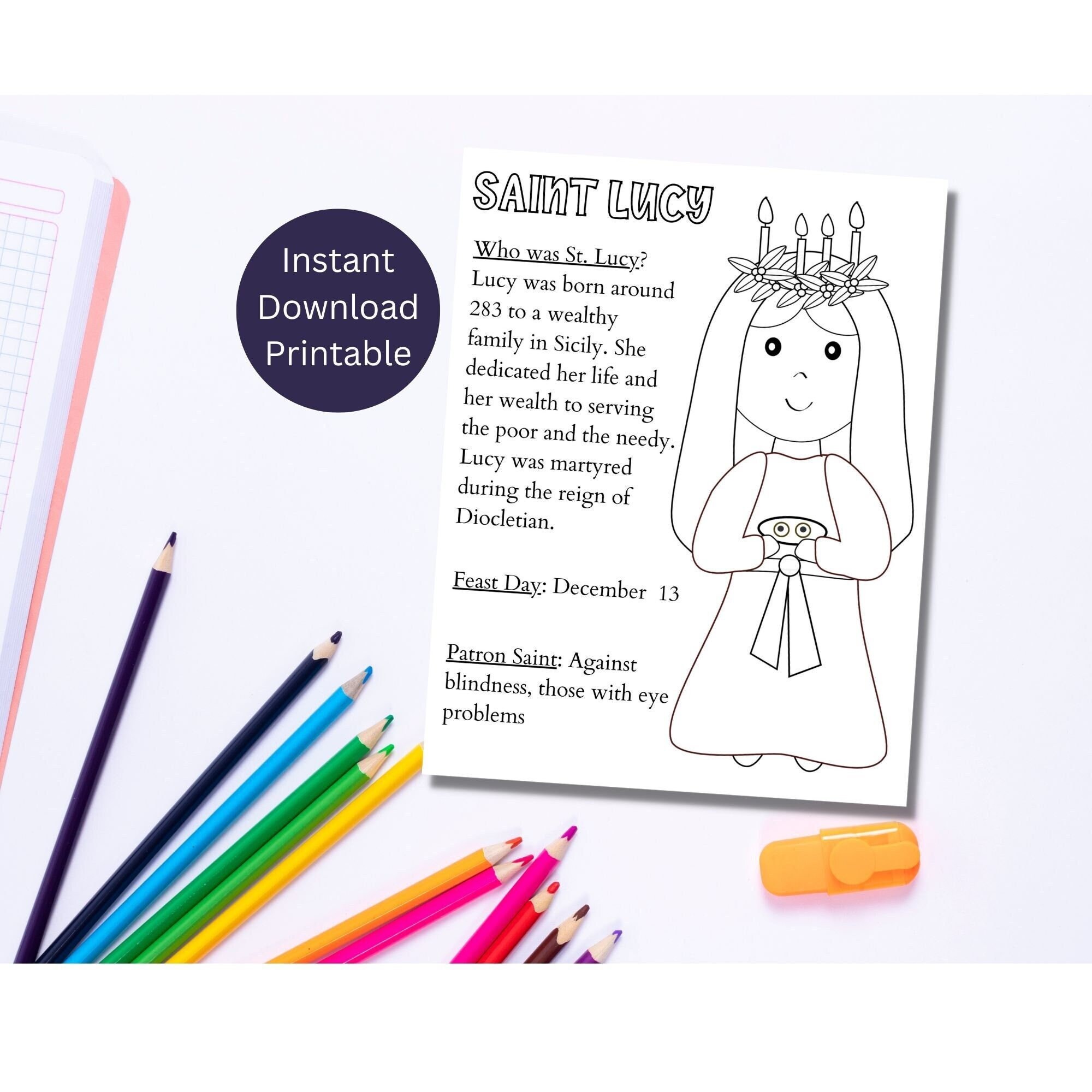 St. Lucy Printable Coloring Page, Catholic Kid's Advent Activity ...
