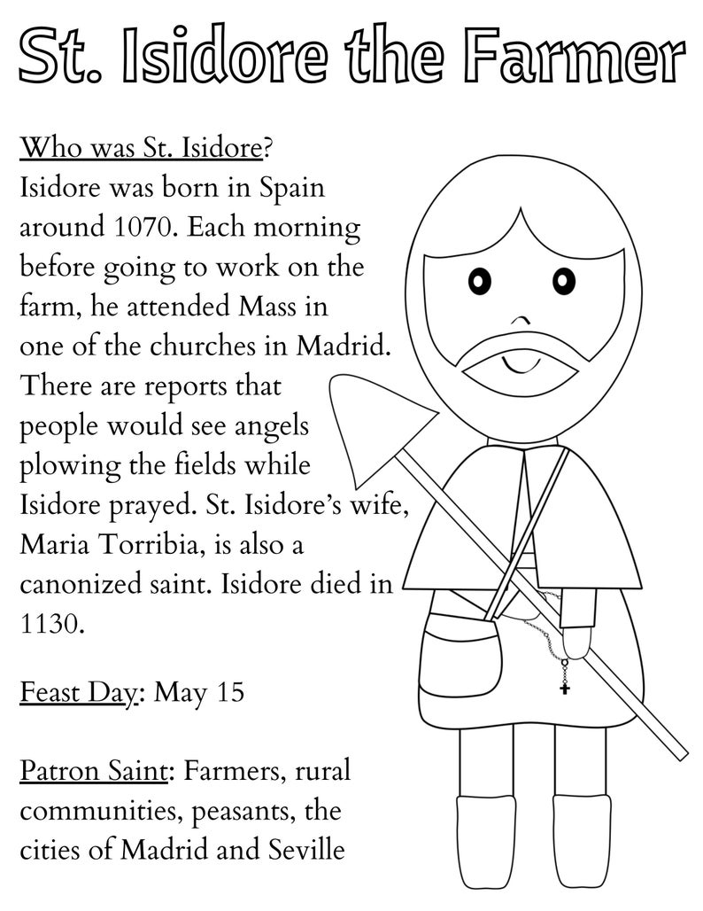 St. Isidore the Farmer Coloring Page, Printable Saint Coloring ...