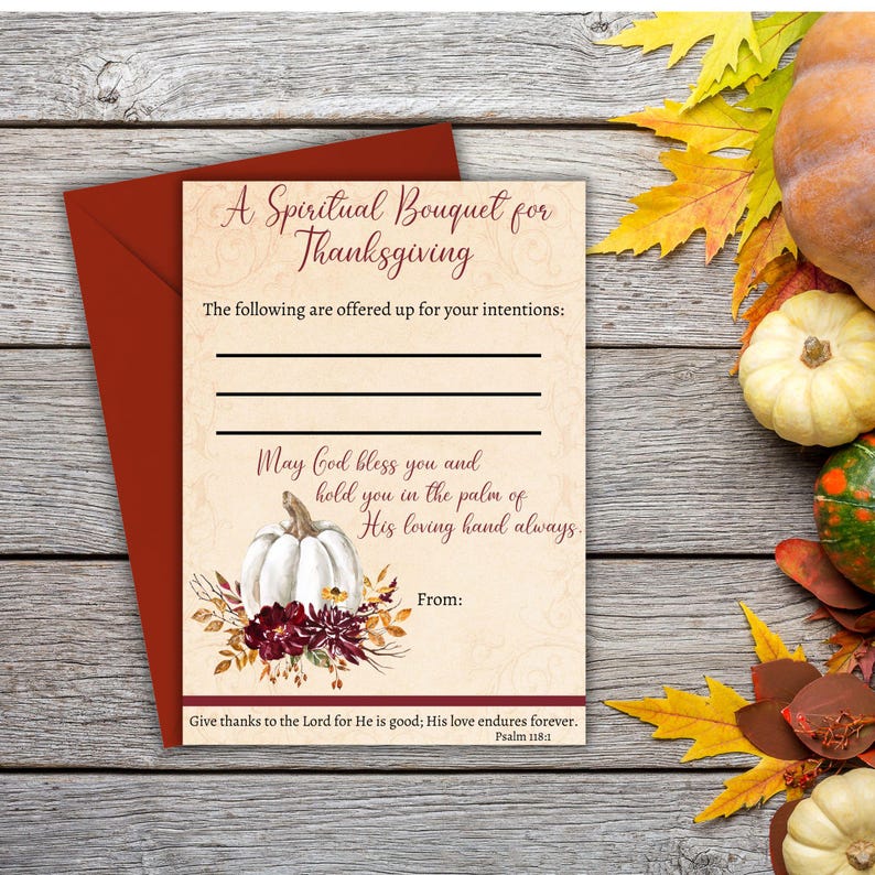 Thanksgiving Printable Catholic Spiritual Bouquet Card, Instant ...