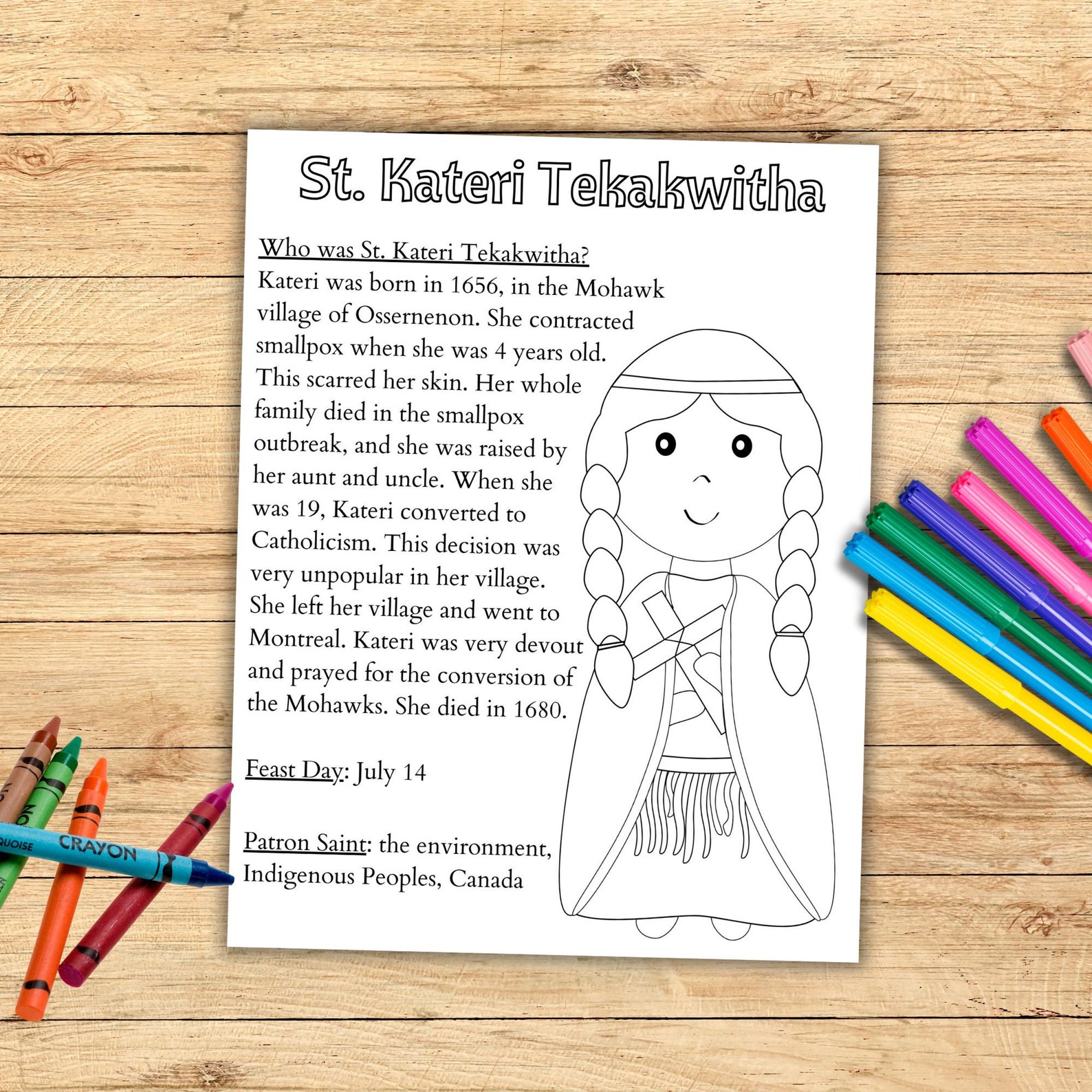 St. Kateri Tekakwitha Coloring Page, Printable Saint Coloring, Catholic ...
