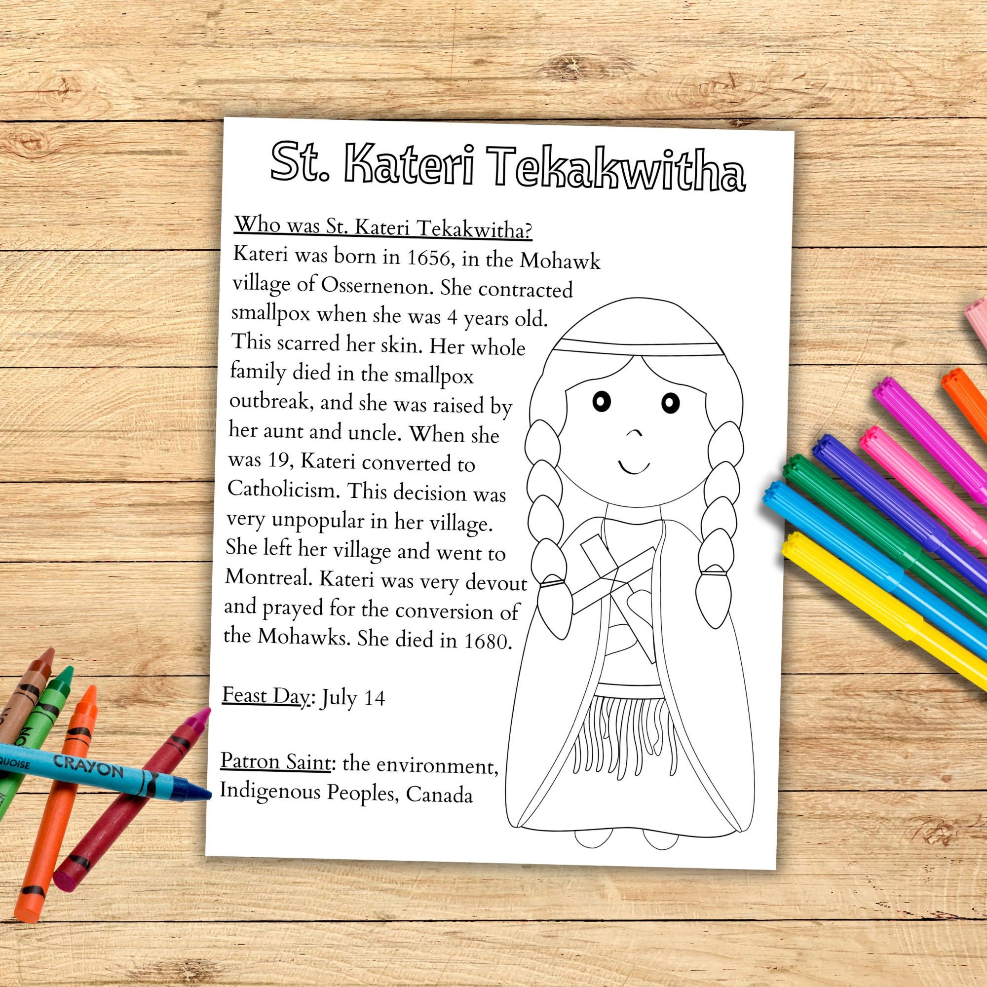 St. Kateri Tekakwitha Coloring Page, Printable Saint Coloring, Catholic ...