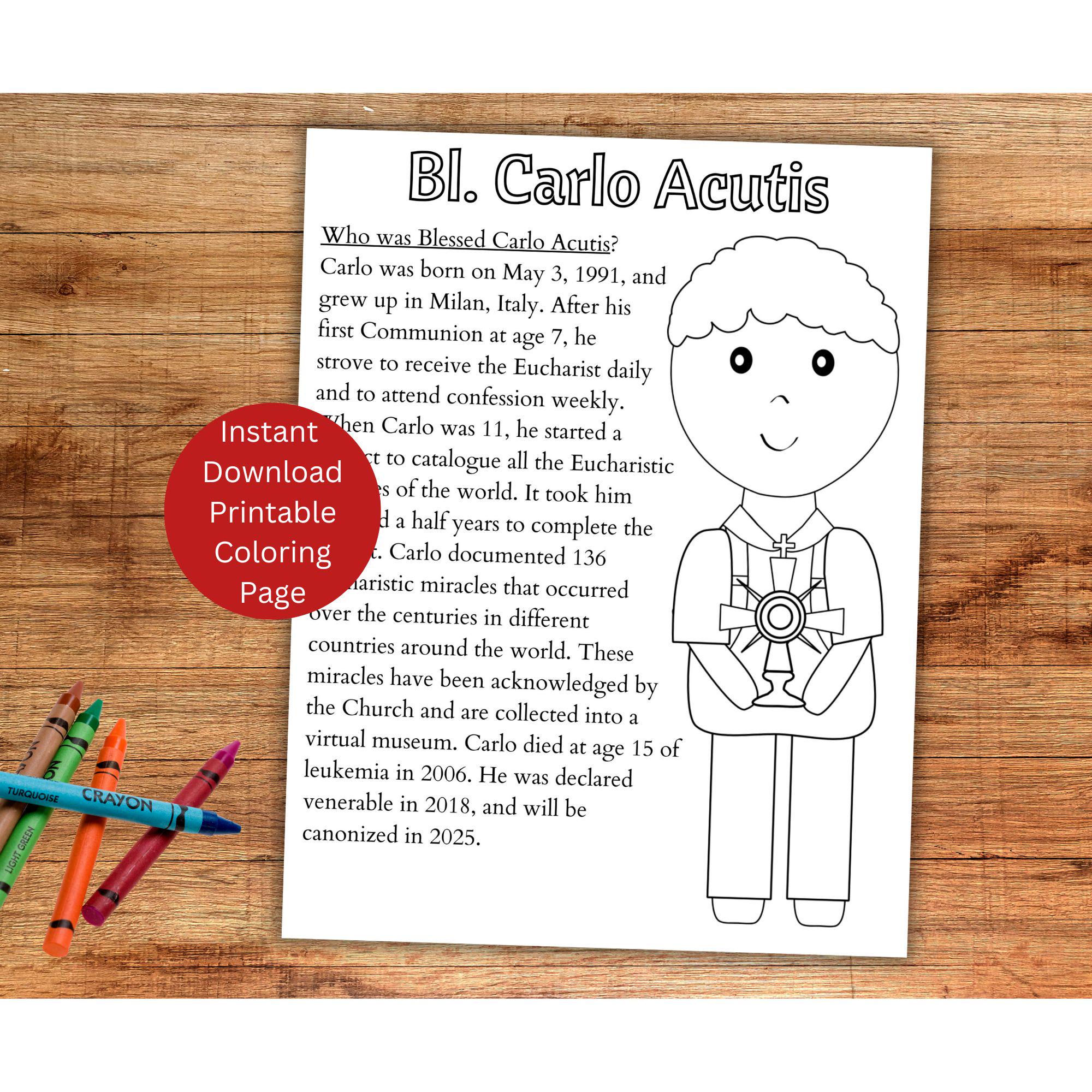 Blessed Carlo Acutis Coloring Page, Printable Saint Coloring, Catholic ...