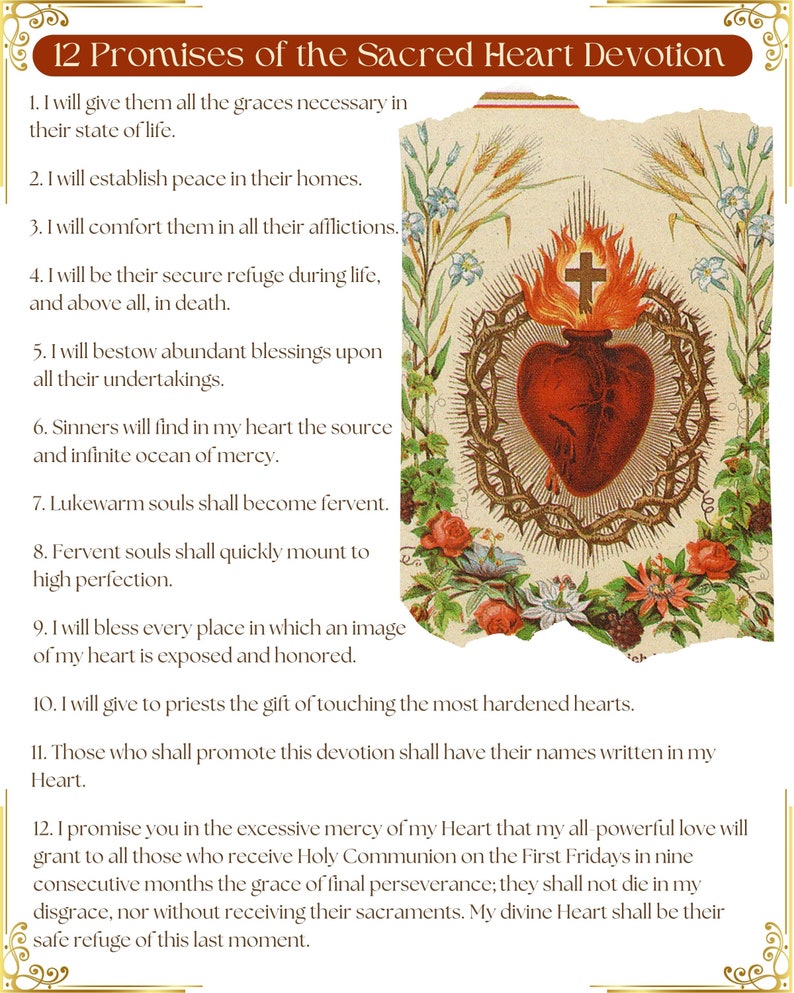 12 Promises of the Sacred Heart, Printable Catholic Art, Sacred Heart ...