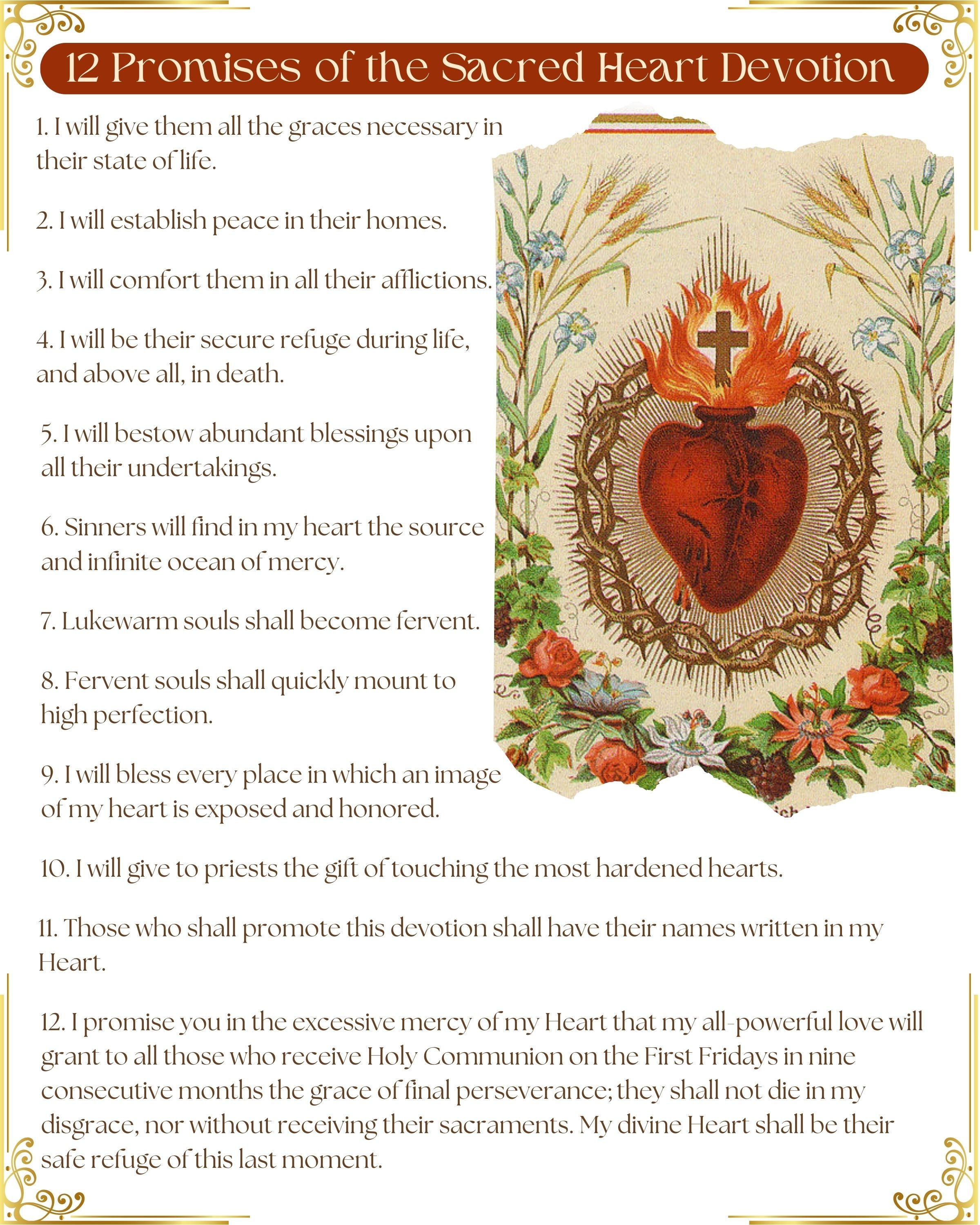 12 Promises of the Sacred Heart, Printable Catholic Art, Sacred Heart ...