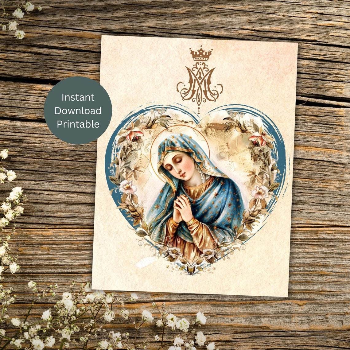 Marian Printable All Occasion Card, Virgin Mary Card, Catholic Greeting ...