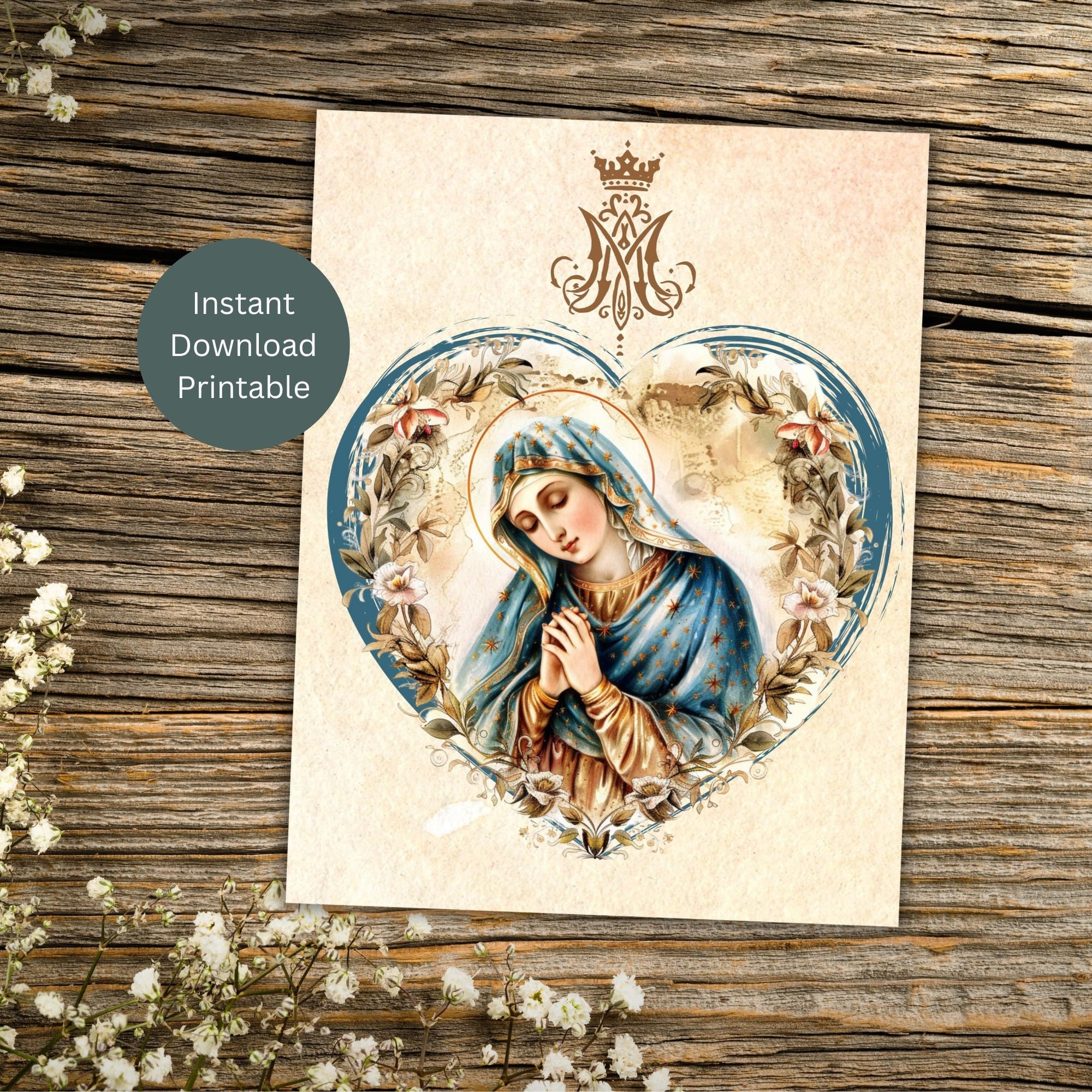 Marian Printable All Occasion Card, Virgin Mary Card, Catholic Greeting ...