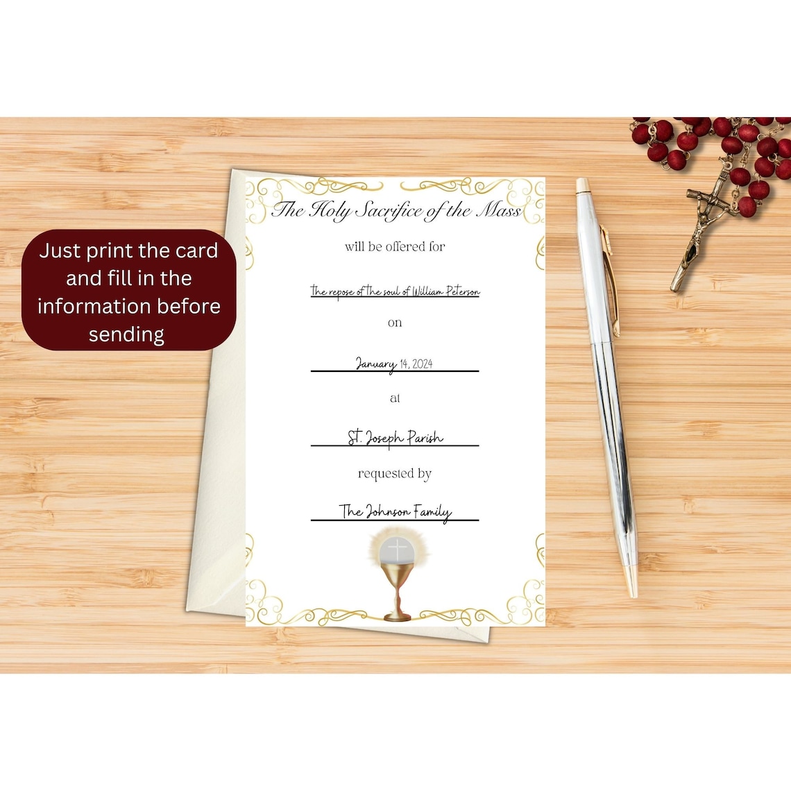 Mass Intention Card / Catholic Mass Card / Printable Mass Card ...