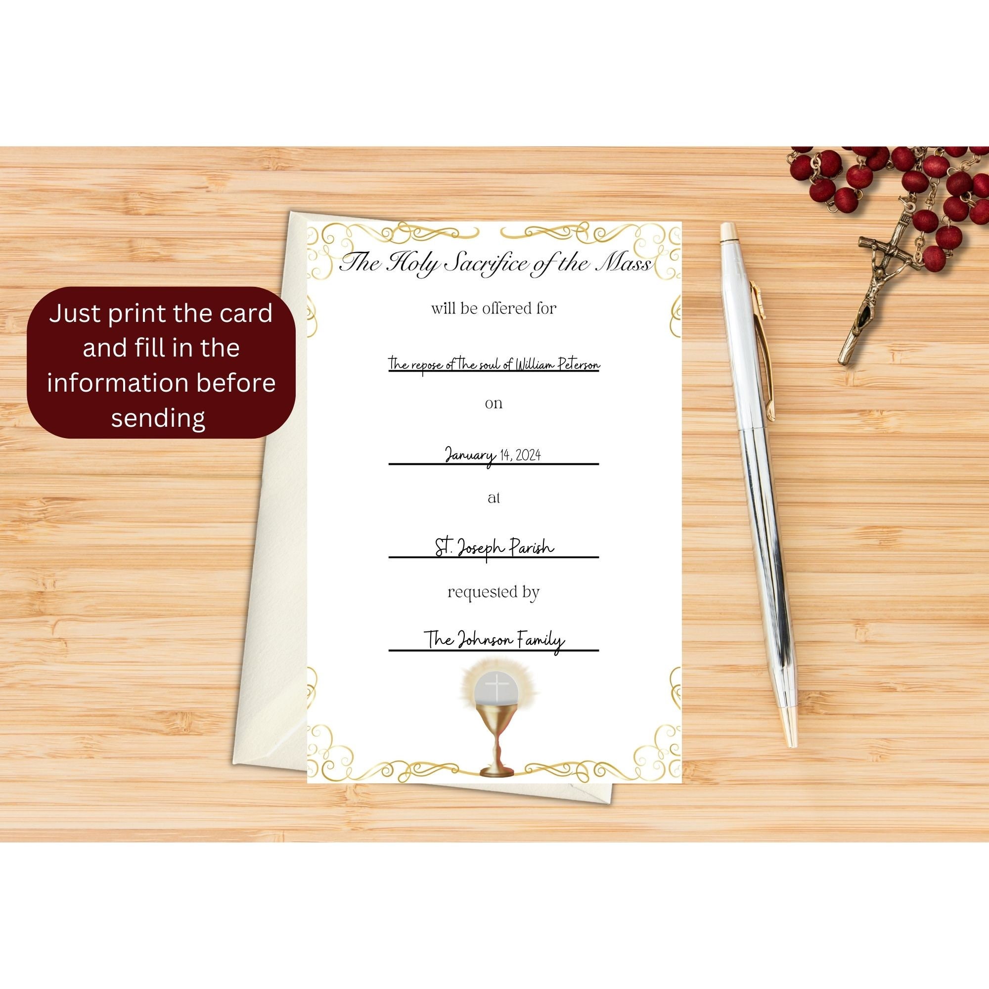 Mass Intention Card / Catholic Mass Card / Printable Mass Card ...