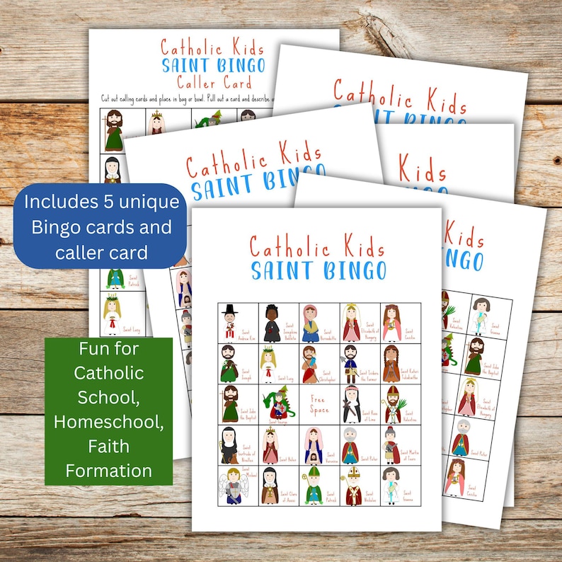 Catholic Saint Bingo, Printable Bingo Cards, Catholic Kid's Activity ...