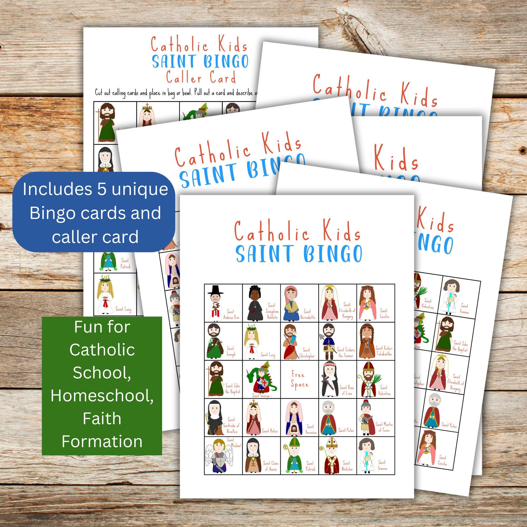 Catholic Saint Bingo, Printable Bingo Cards, Catholic Kid's Activity ...