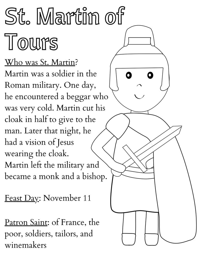 St. Martin of Tours Coloring Page / Printable Coloring Page / Saint ...