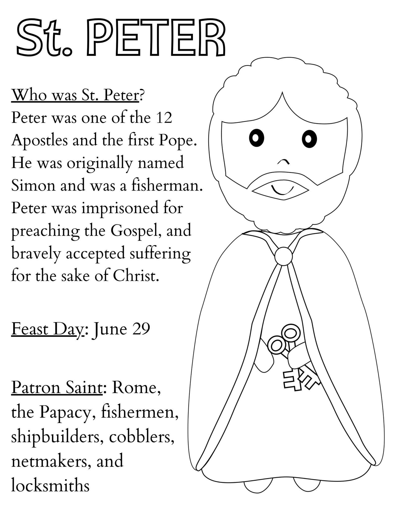 Printable Saint Peter and Saint Paul Coloring Pages, Catholic Saints ...