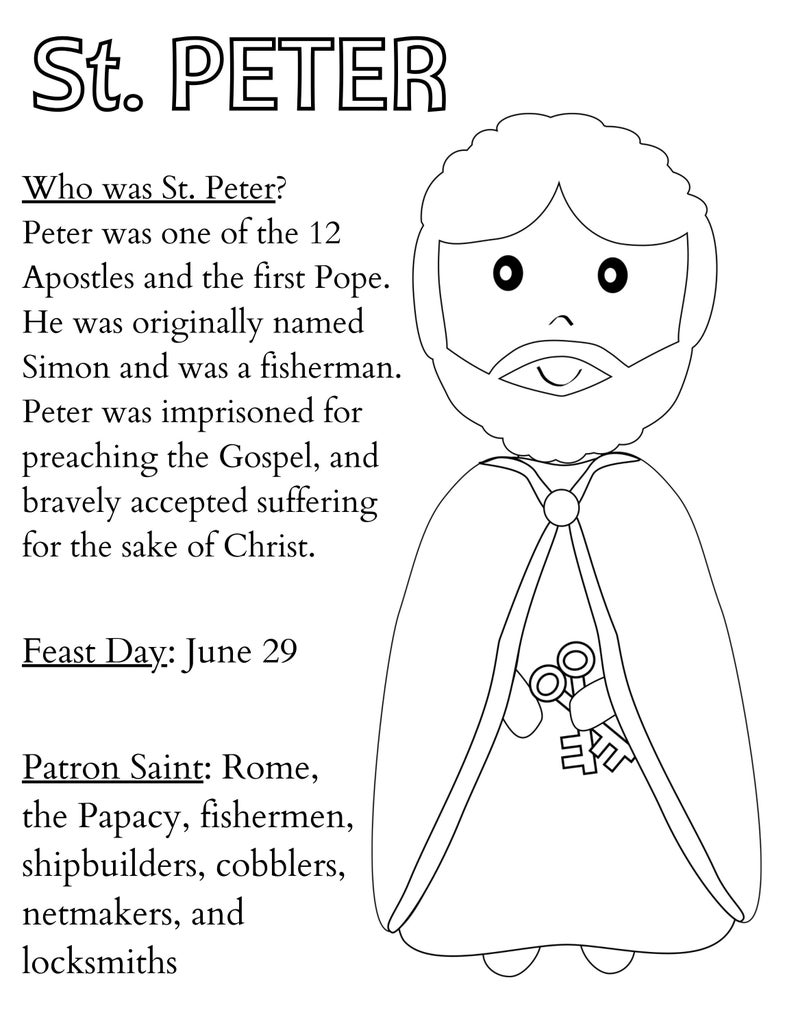 Printable Saint Peter and Saint Paul Coloring Pages, Catholic Saints ...