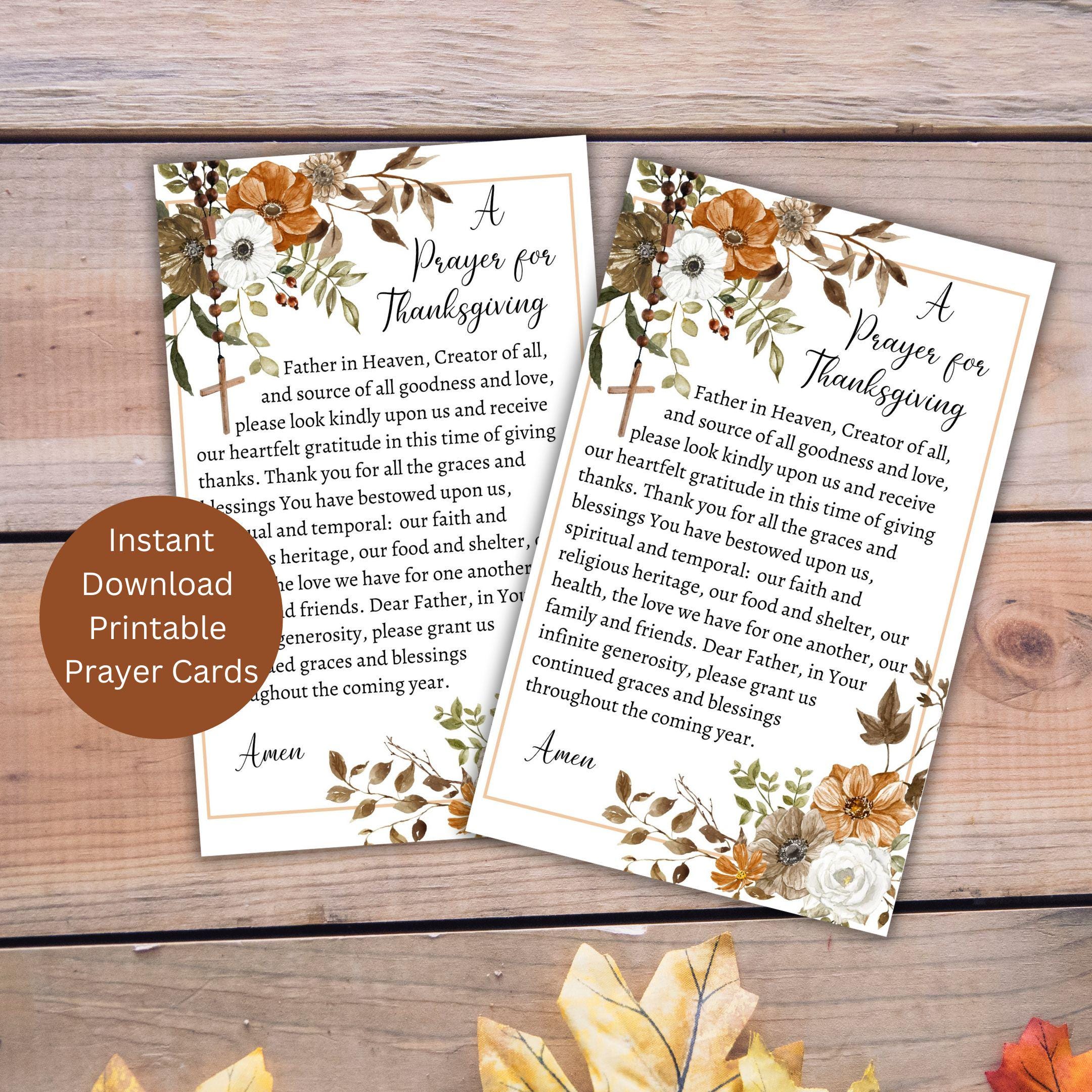 Thanksgiving Printable Prayer Cards, Catholic Prayer Card, Prayer ...