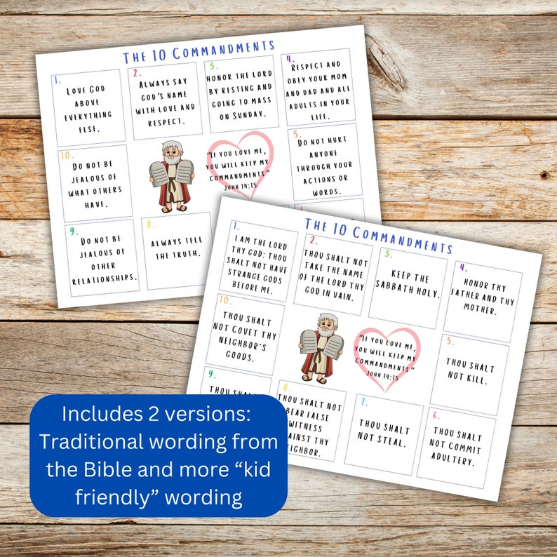 Catholic Ten Commandments for Kids, Catholic Printable Poster, Faith ...