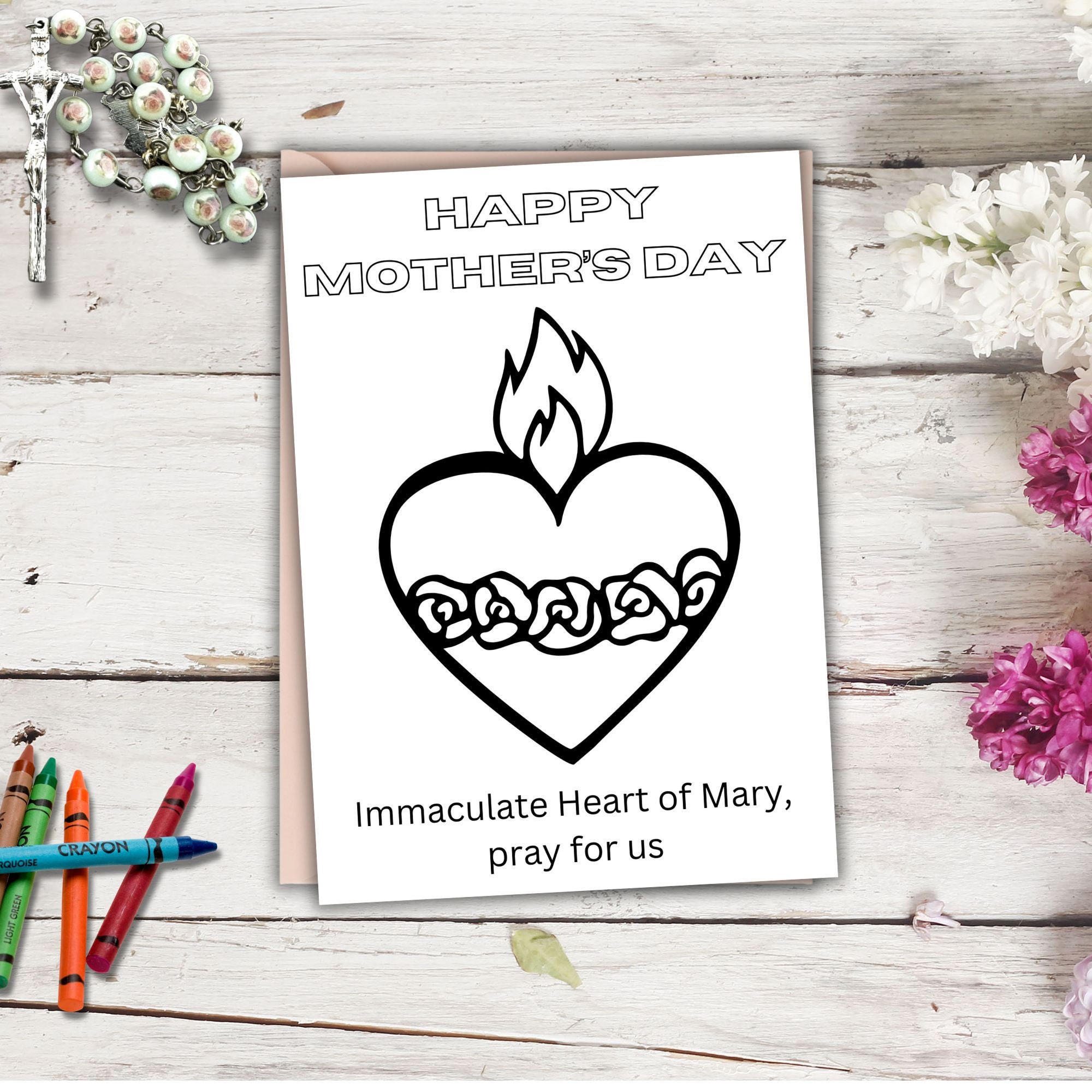 Printable Catholic Mother's Day Card, Immaculate Heart of Mary Coloring ...