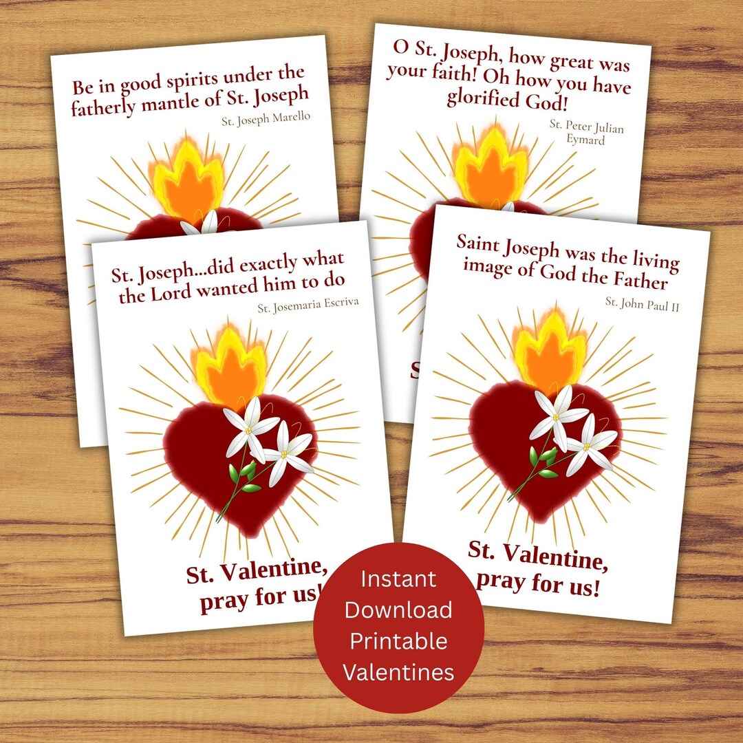 St. Valentine's Day Chaste Heart of Joseph Printable Cards, Catholic ...