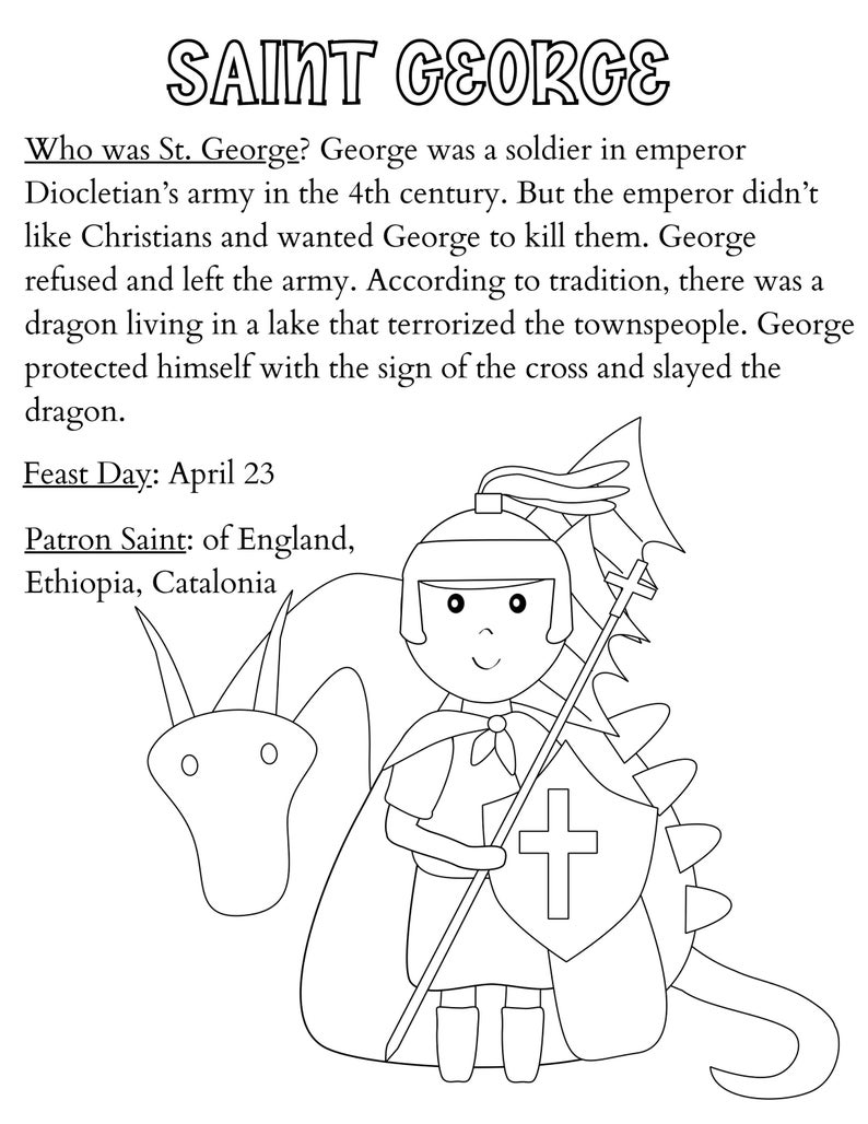 St. George Coloring Page, Printable Saint Coloring, Catholic Kid's ...