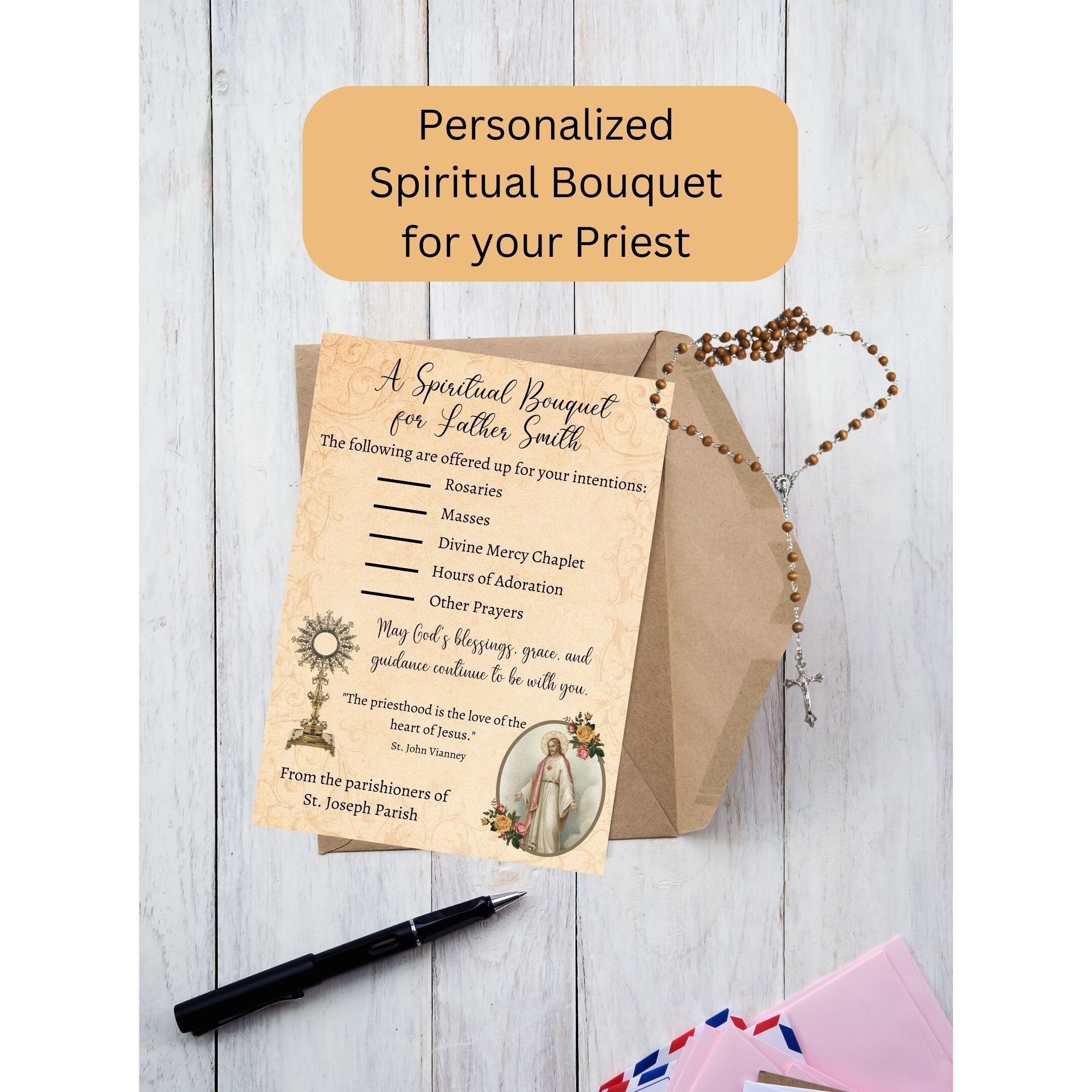 Custom Priest Spiritual Bouquet Printable Card / Catholic Gift / Prayer ...
