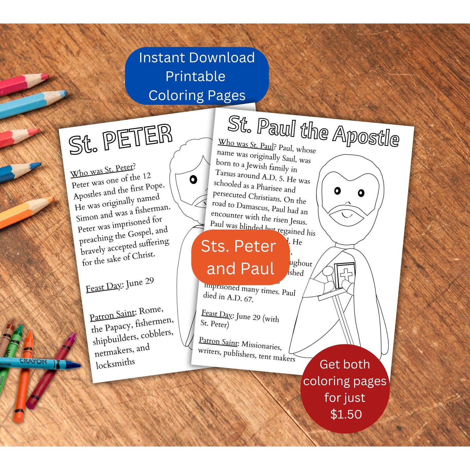Printable Saint Peter and Saint Paul Coloring Pages, Catholic Saints ...