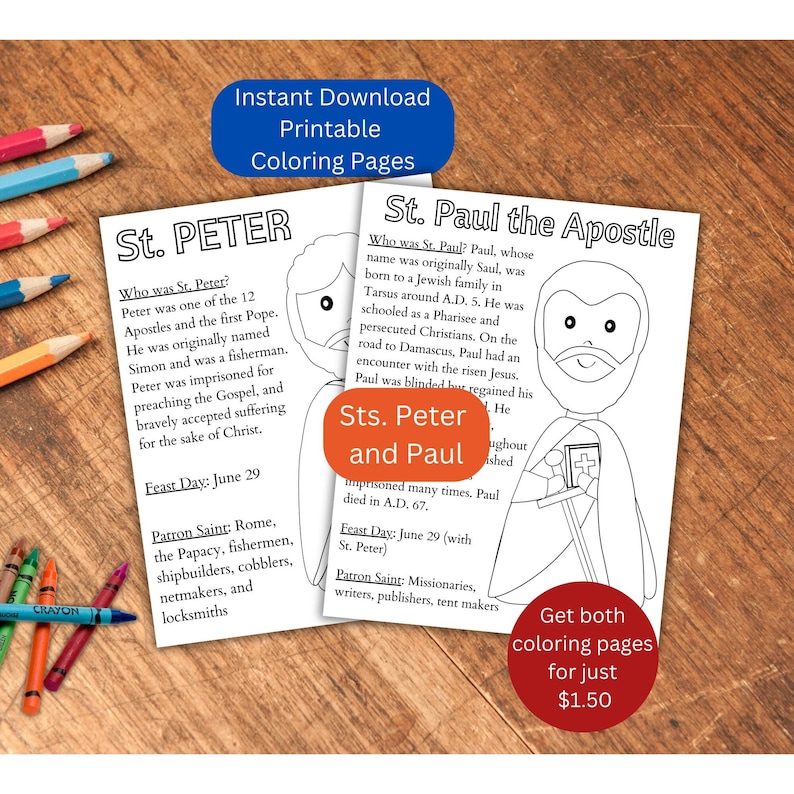 Printable Saint Peter and Saint Paul Coloring Pages, Catholic Saints ...