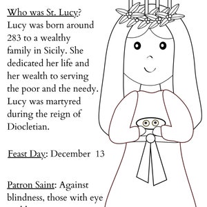 St. Lucy Printable Coloring Page, Catholic Kid's Activity, Advent ...