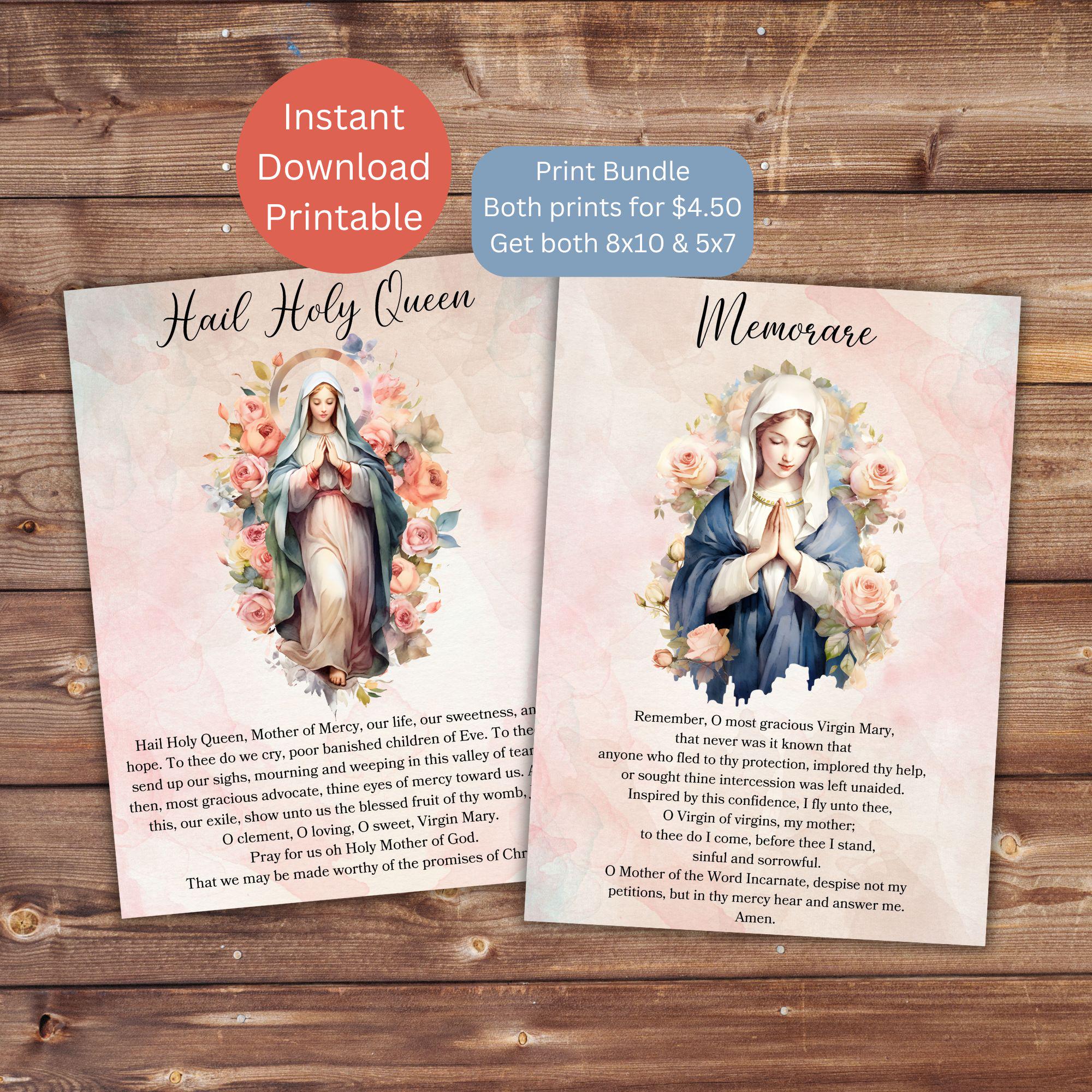 Marian Prayers Print Bundle / Hail Holy Queen/ Memorare Prayer ...